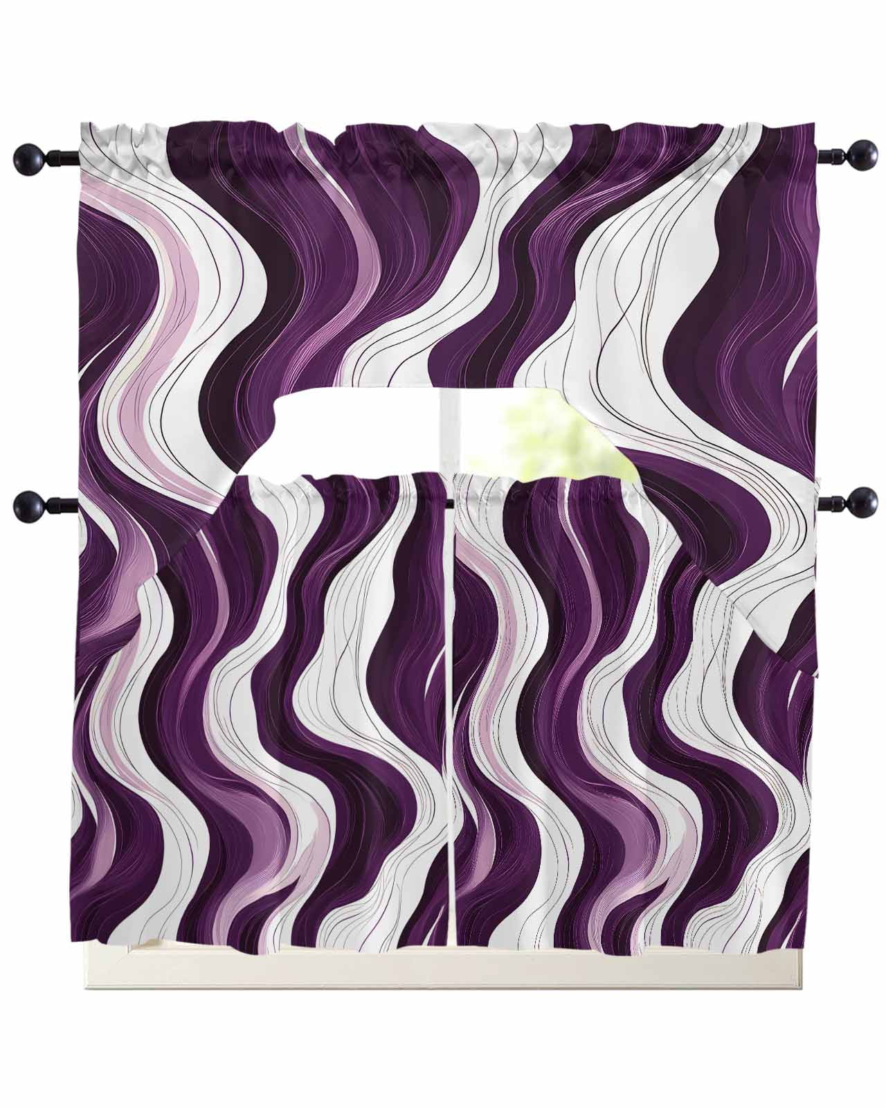 Purple White Stripes Kitchen Curtains Swag Valance and Tier Curtains ...