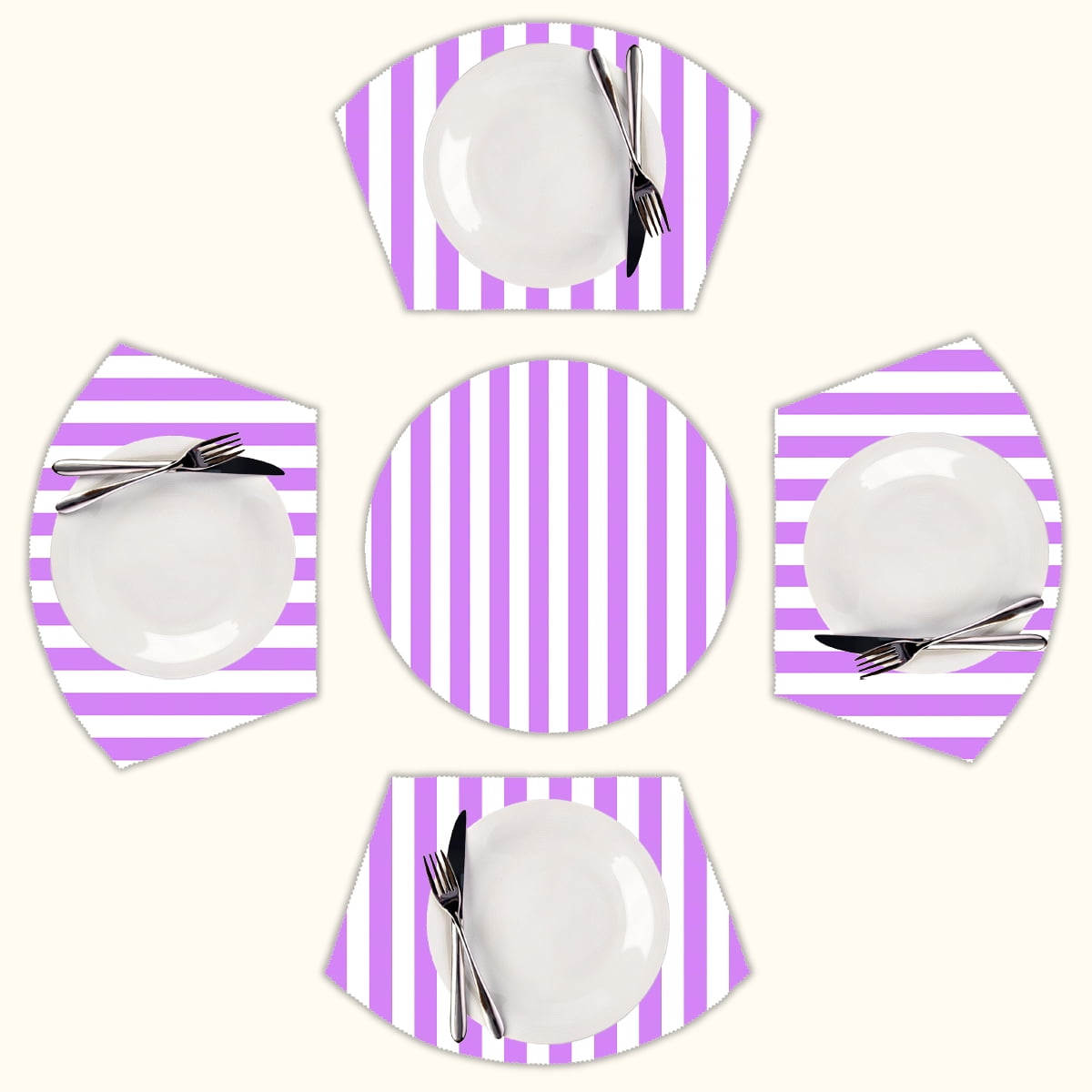 Purple and White Vertical Round Table Placemats Set Of 5 Wedge Table ...