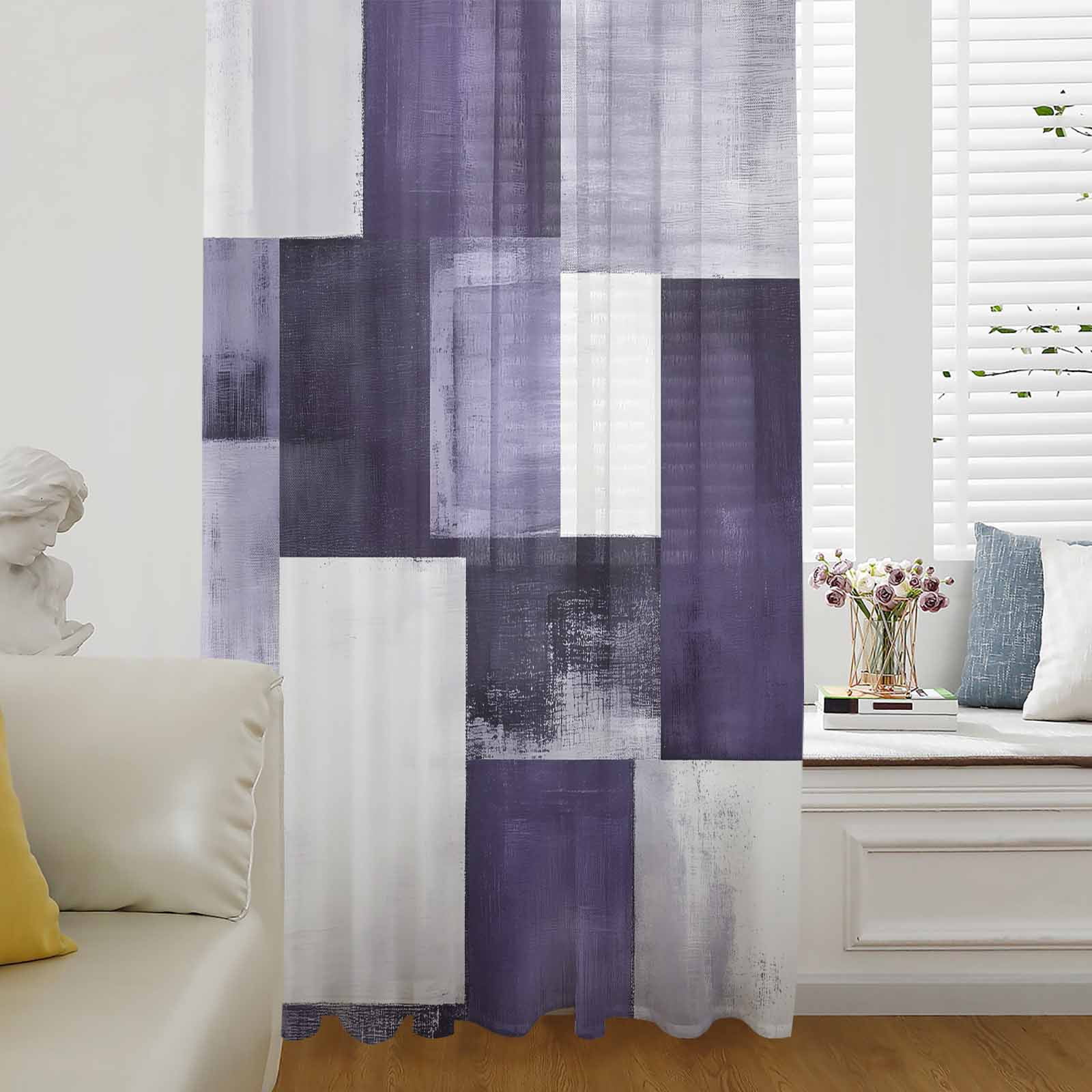 Purple White Window Curtain 84 Inches Long,Vintage Farmhouse Color ...