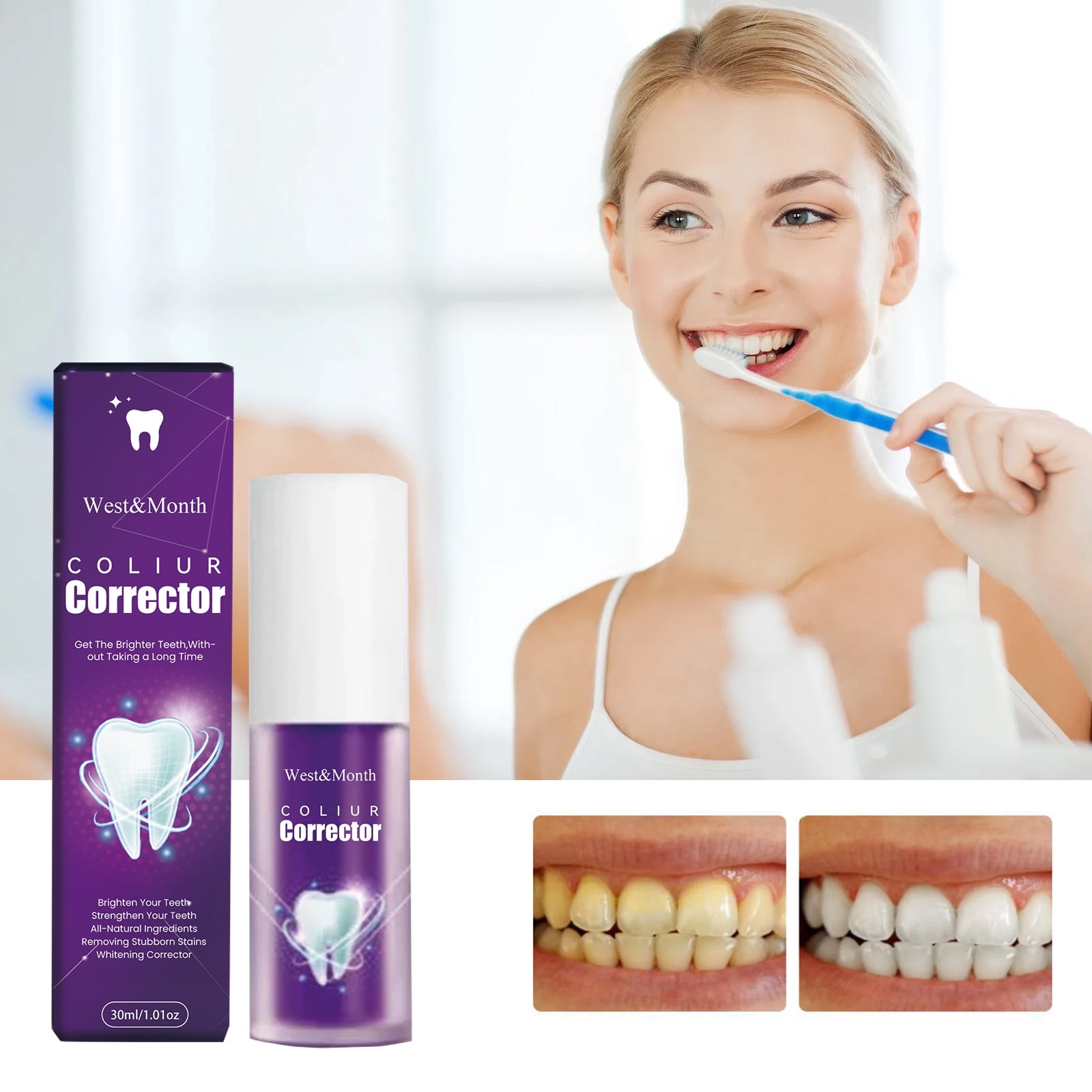 Purple Whitening Toothpaste Cleans Teeth Stains Oral Odor Care Gums ...