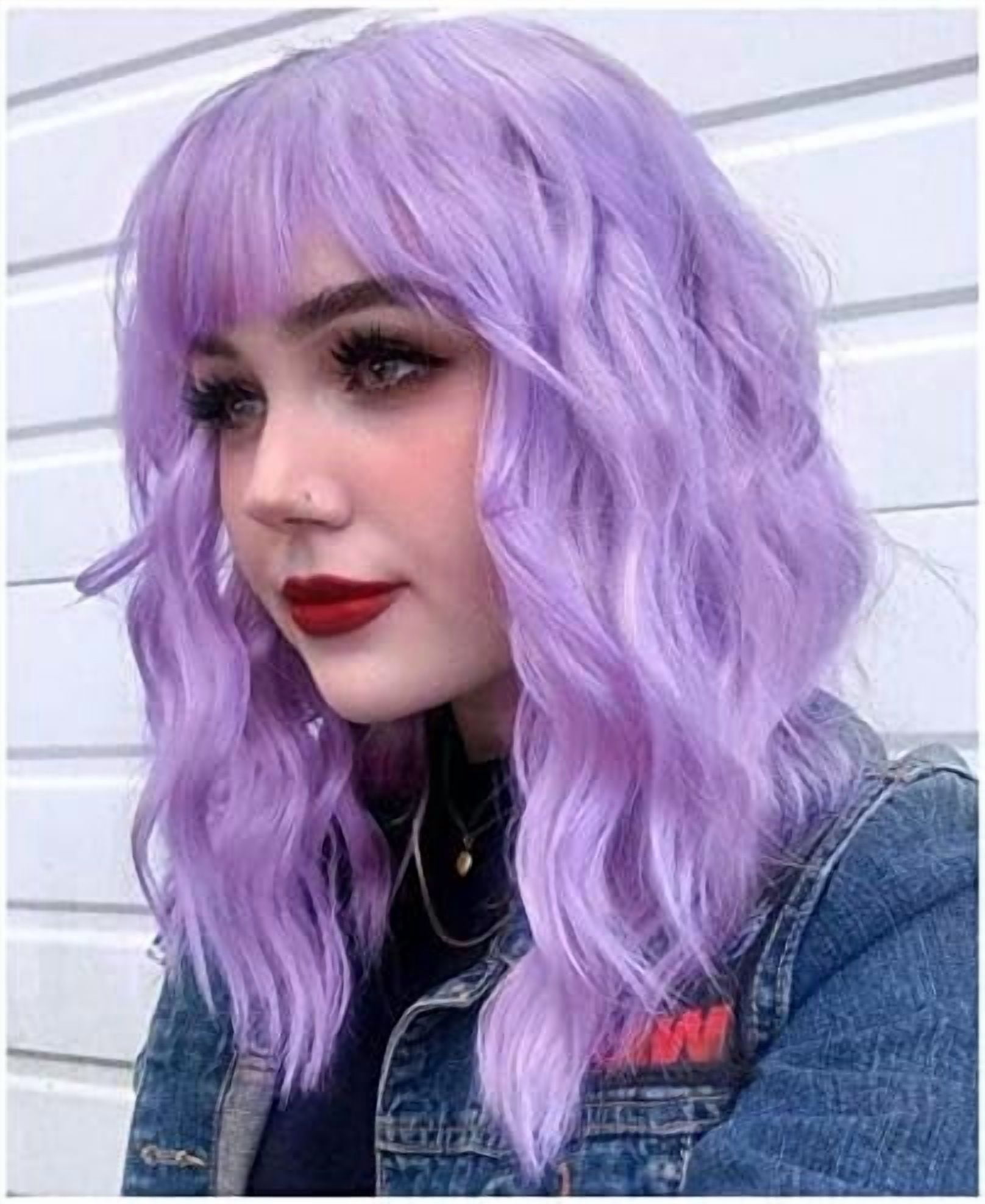 Purple Wig with Bang Short Wavy Length Full Bang Pelucas Women Bob ...