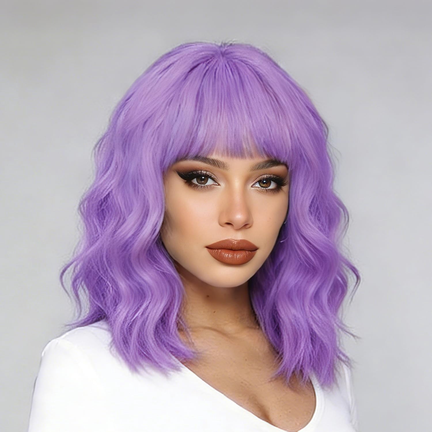 Purple Wigs for Women Short Bob Wavy Wig with Bangs (14 Inch) - Walmart.com