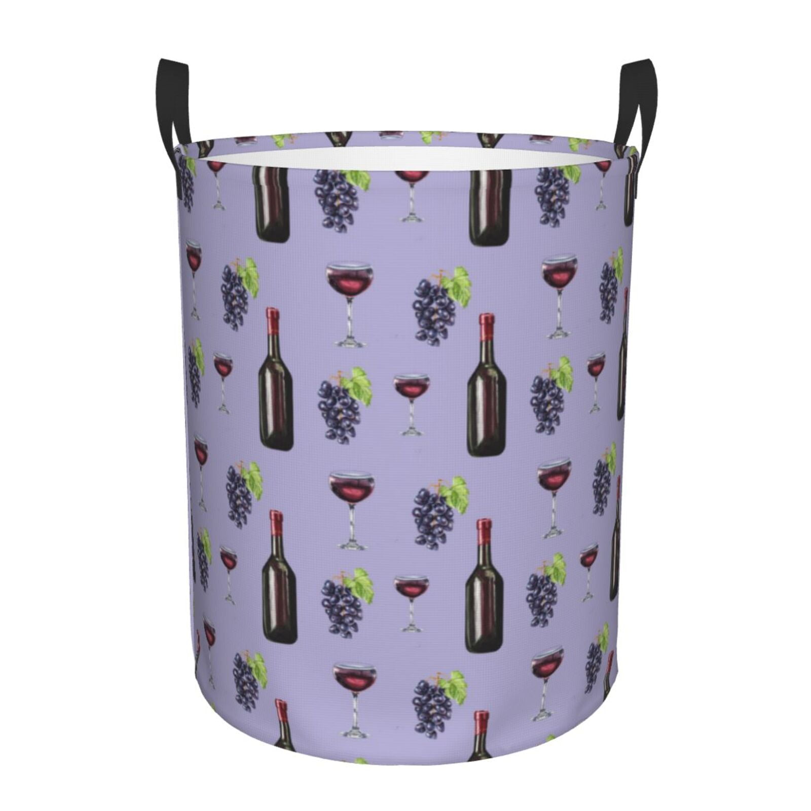 Purple Wine Element Pattern Round Laundry Basket, Laundry Hamper with ...