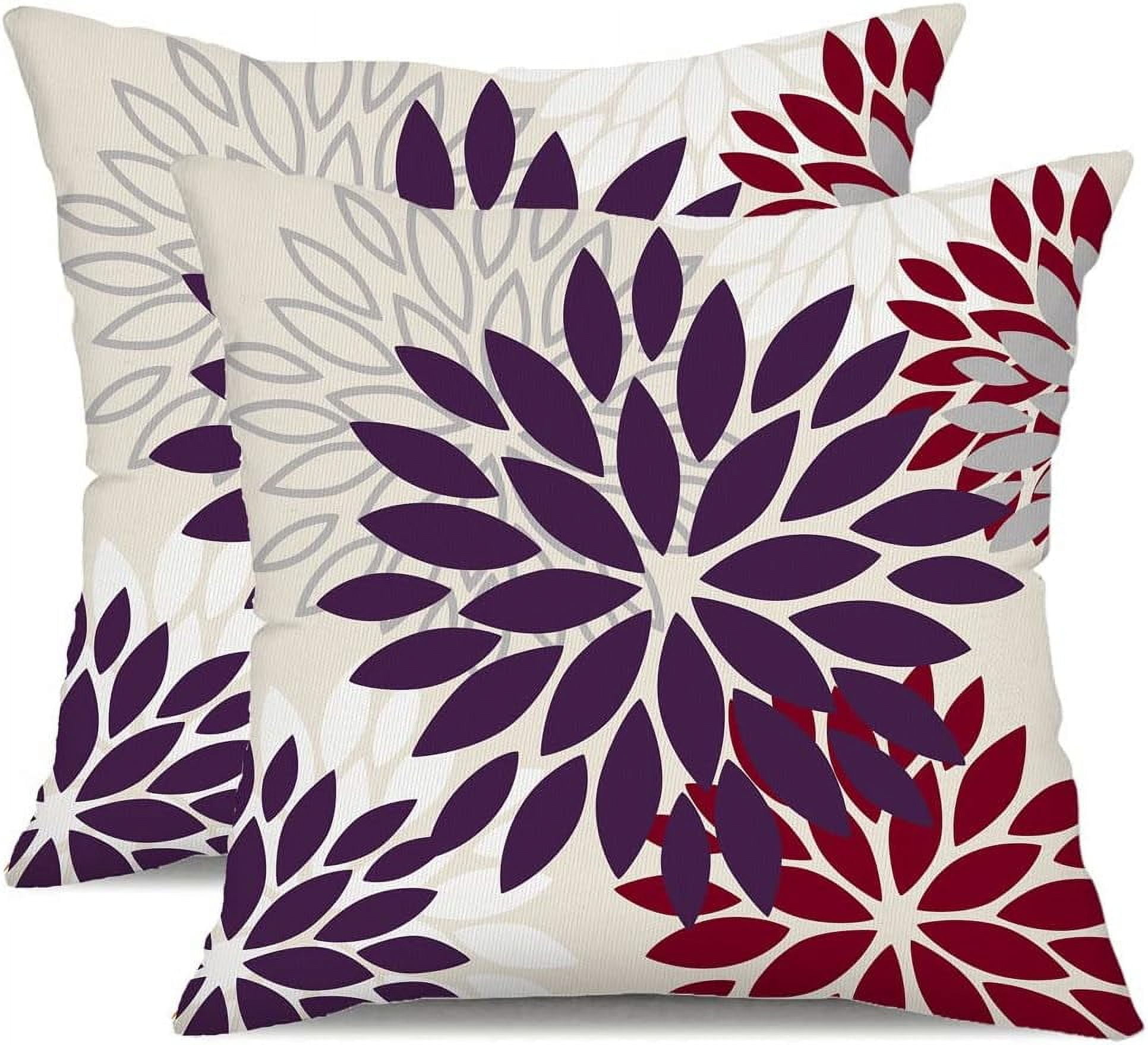 Purple Wine Red Flower Pillow Covers 18x18 Inch Set of 2 Outdoor Throw ...