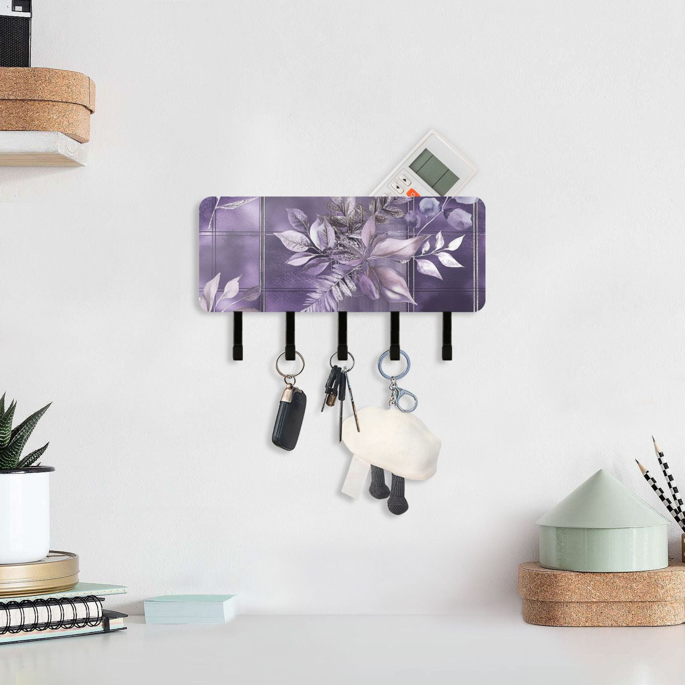 Purple Winter Leaves Branches Key Holder for Wall Mail Holder Organizer ...