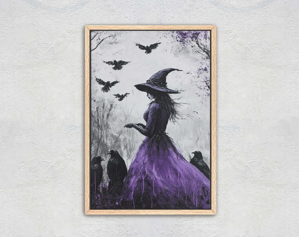 Purple Witch, Raven Art, Print, Gothic Halloween, Whimsical Decor ...