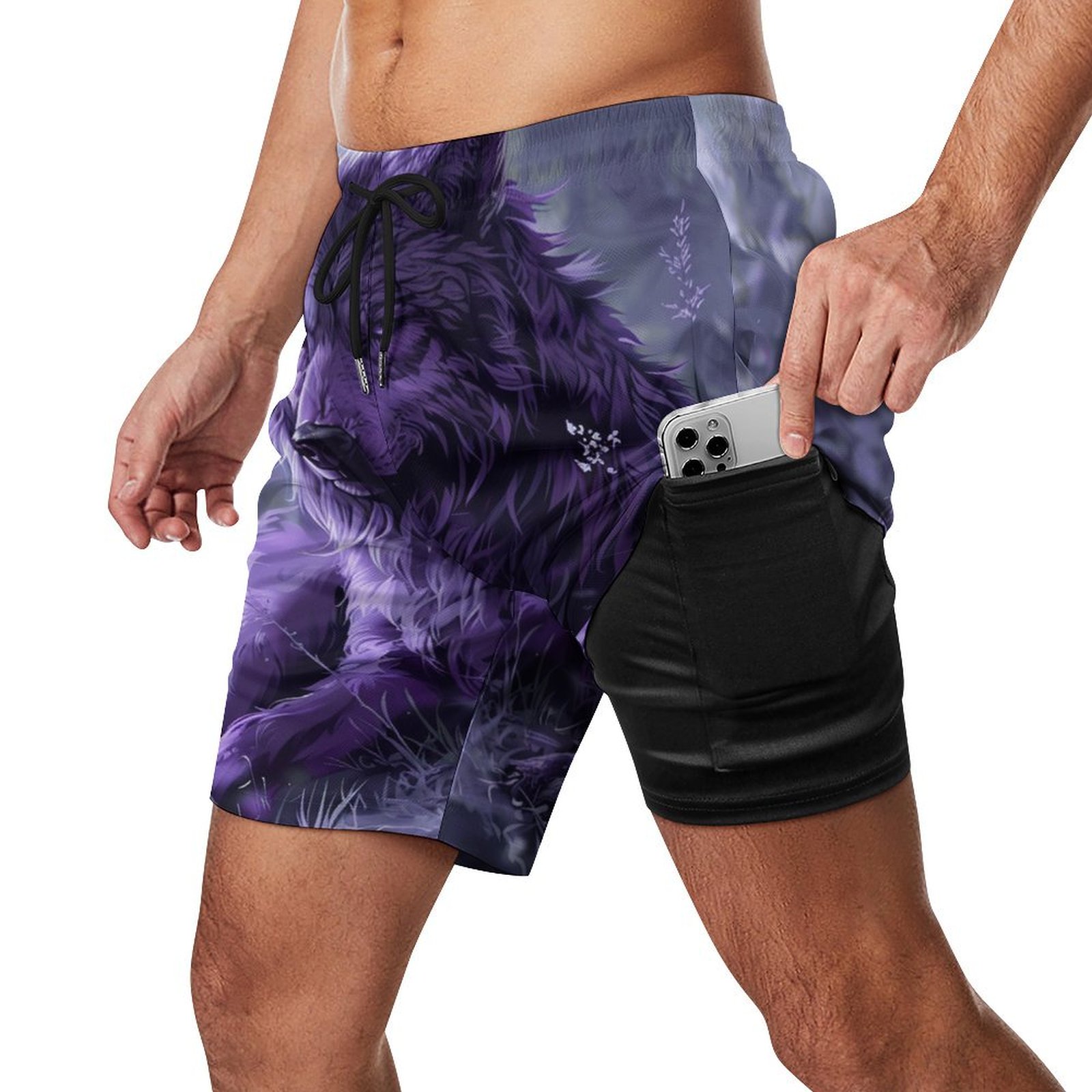 Purple Wolf Quick Dry Swimming Shorts For Men Swimwear Swimsuit Swim ...