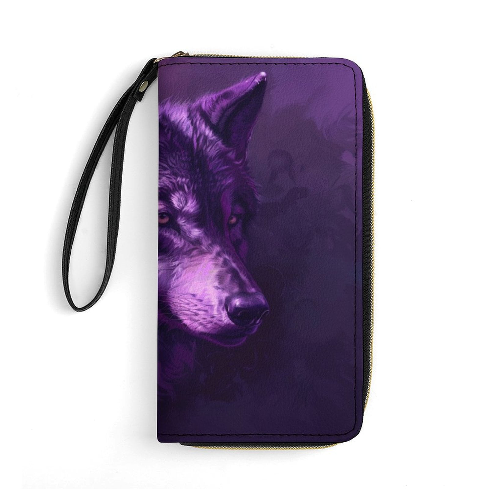 Purple Wolf Wallet for Womens PU Leather Zip Around Wallers Clutch ...