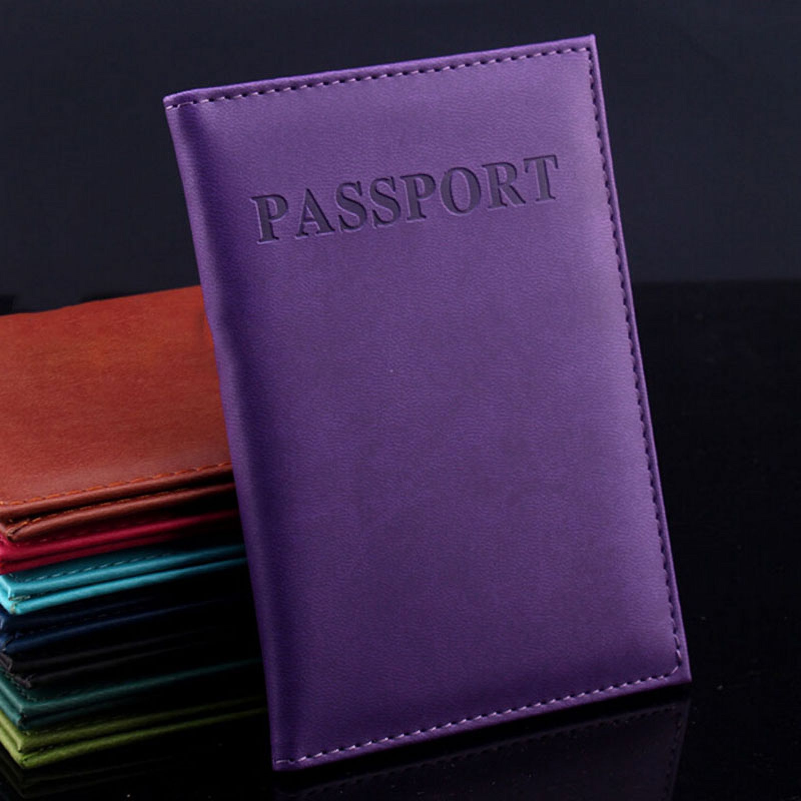 (Purple) Women Men Passport Holder Faux Leather Travel Passport Cover ...