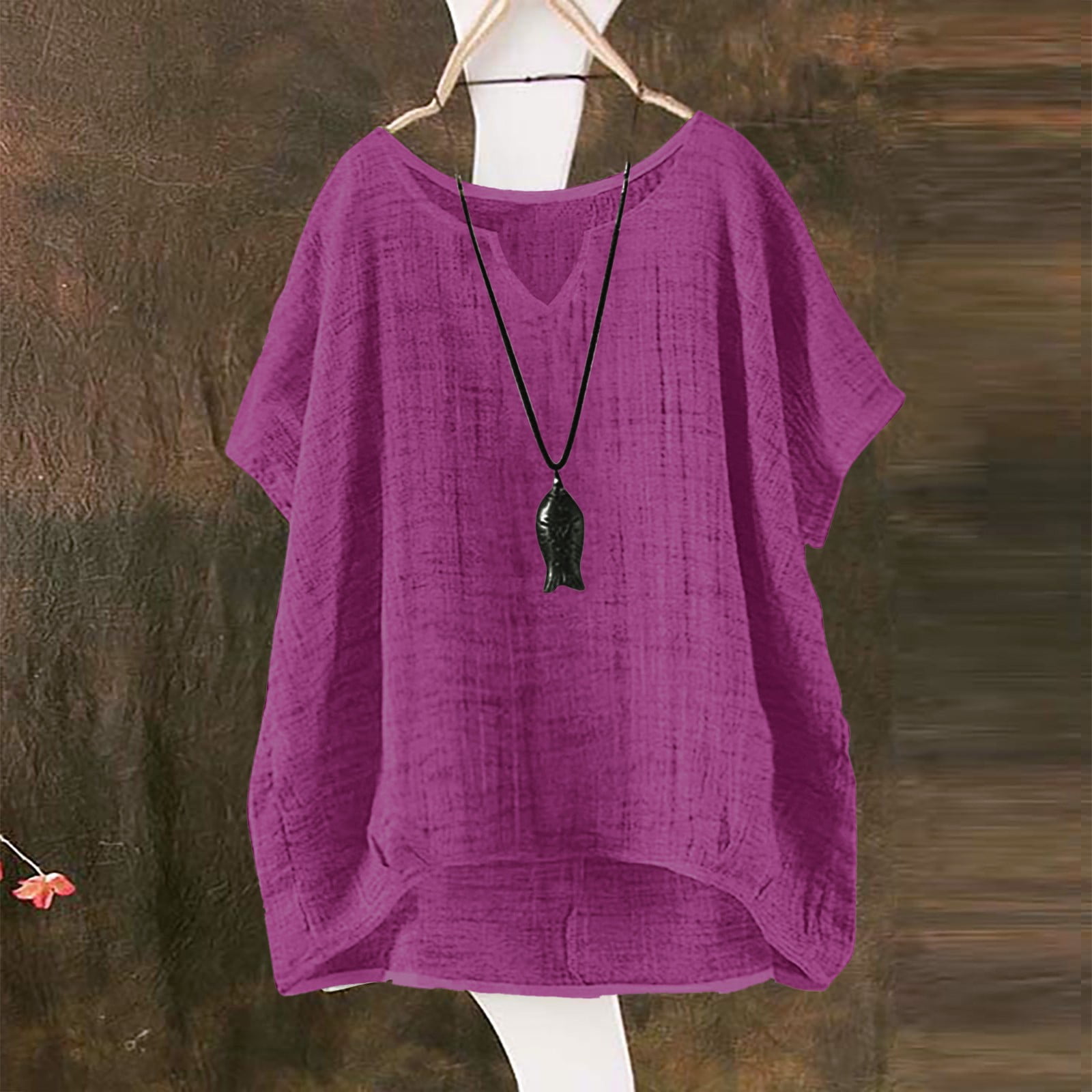 Purple Womens Blouses Women's Summer Short Sleeve Solid Casual Loose ...