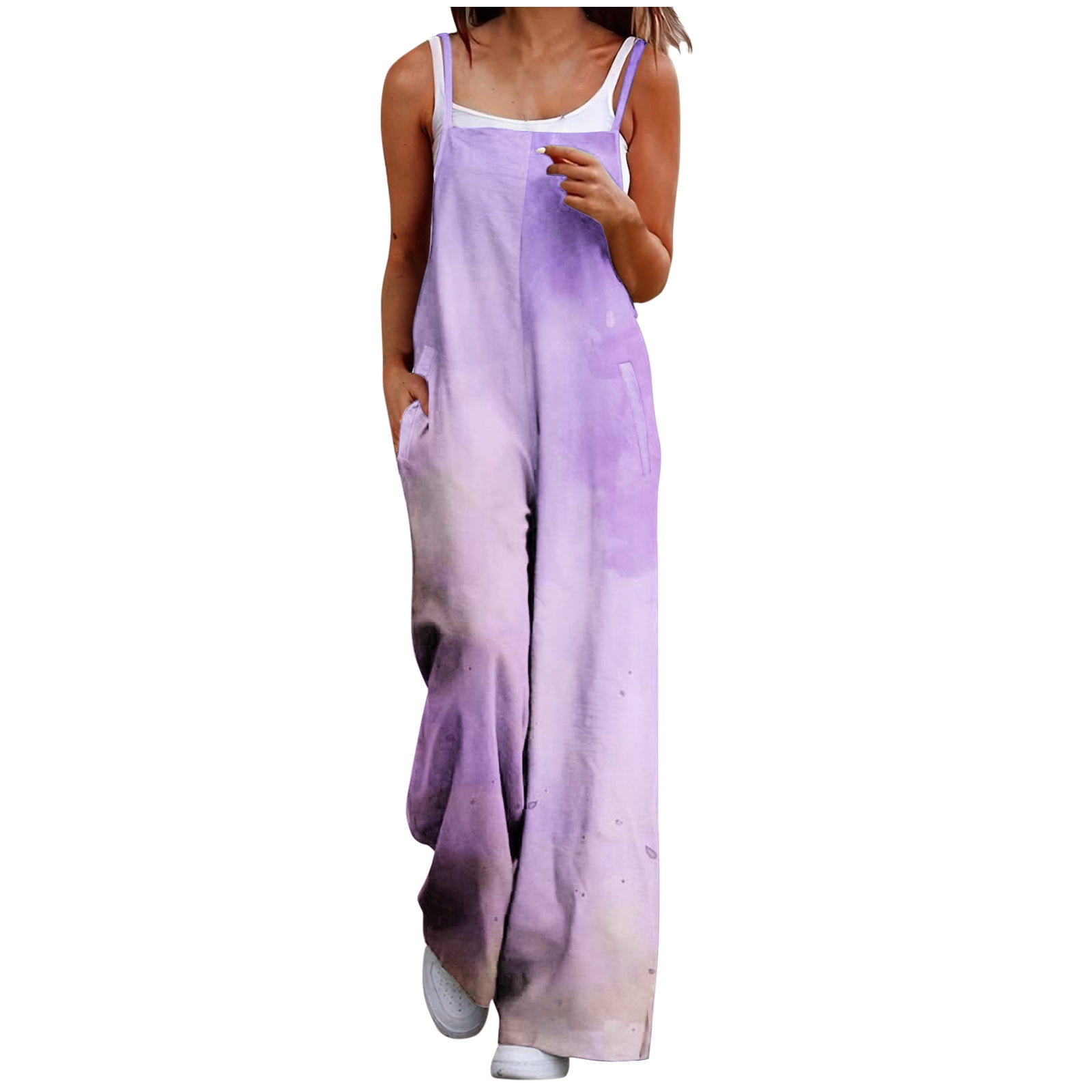 Purple Womens Coveralls Brunch Overalls Pants Romper for Ladies Floral ...