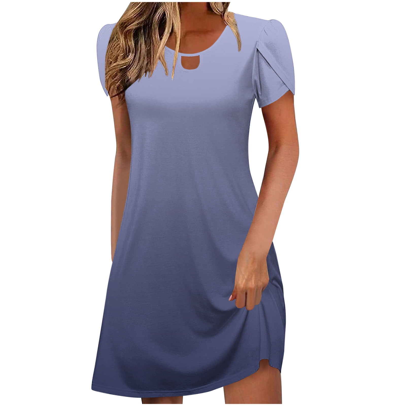 Purple Womens Keyhole Eyelet Midi Knee High Dresses for Ladies Ruffle Spandex Brunch Fall Summer ...