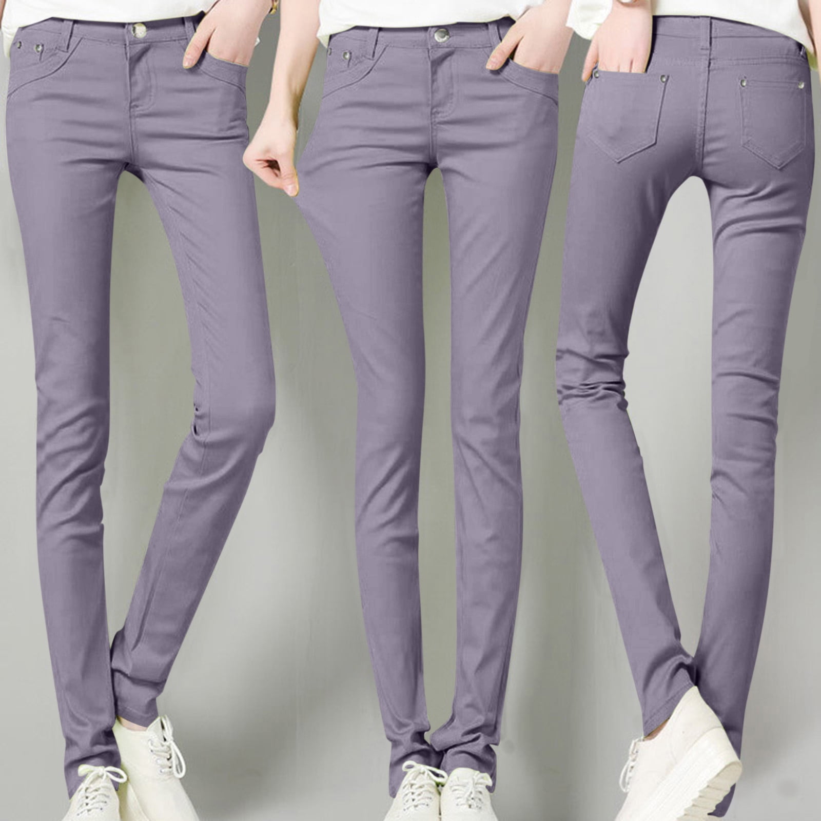 Purple Womens Pants High Rise Fashion Jean Classic Solid Color Jeans ...