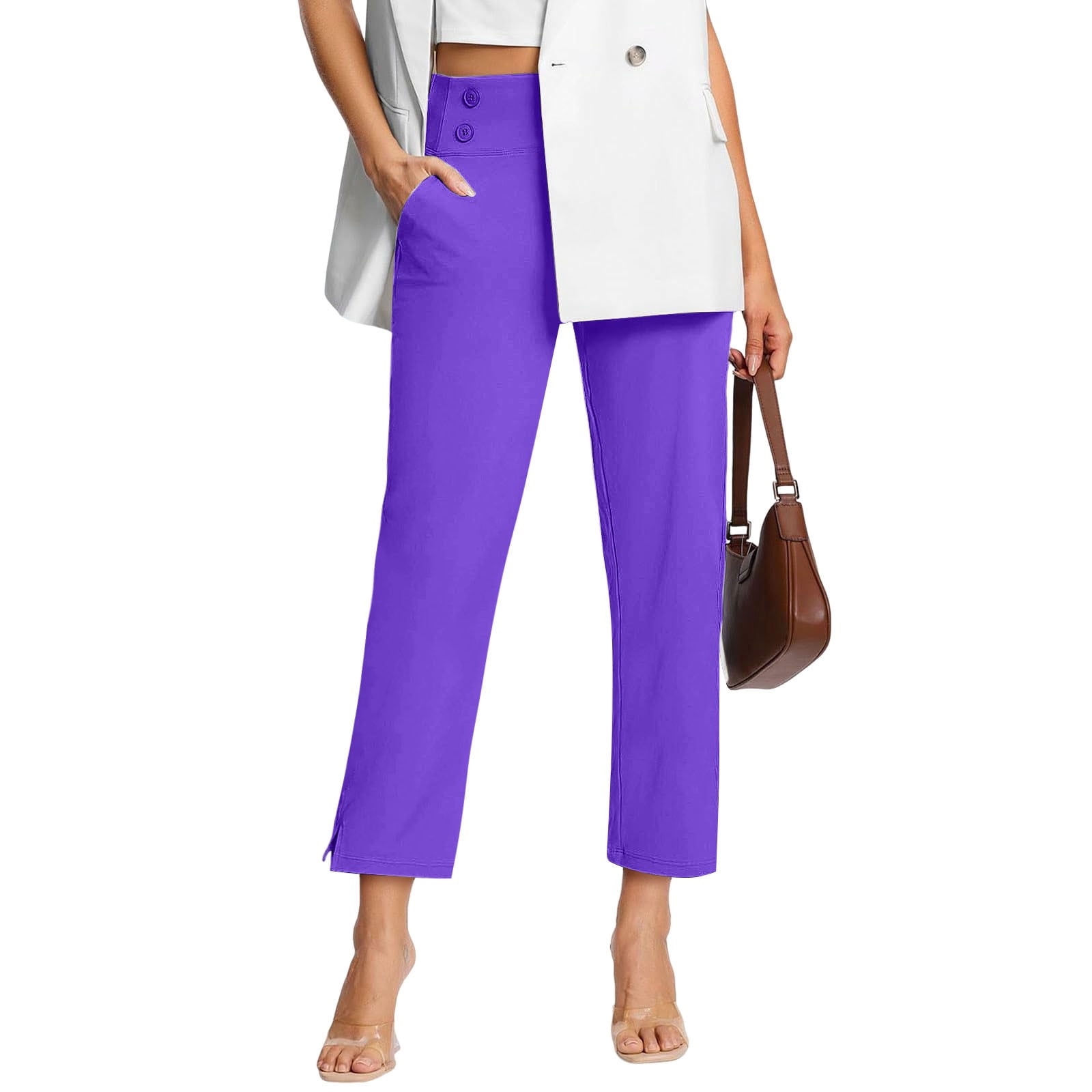 Purple Womens Pants High Waisted Crop Work Pants Summer Casual Slacks ...