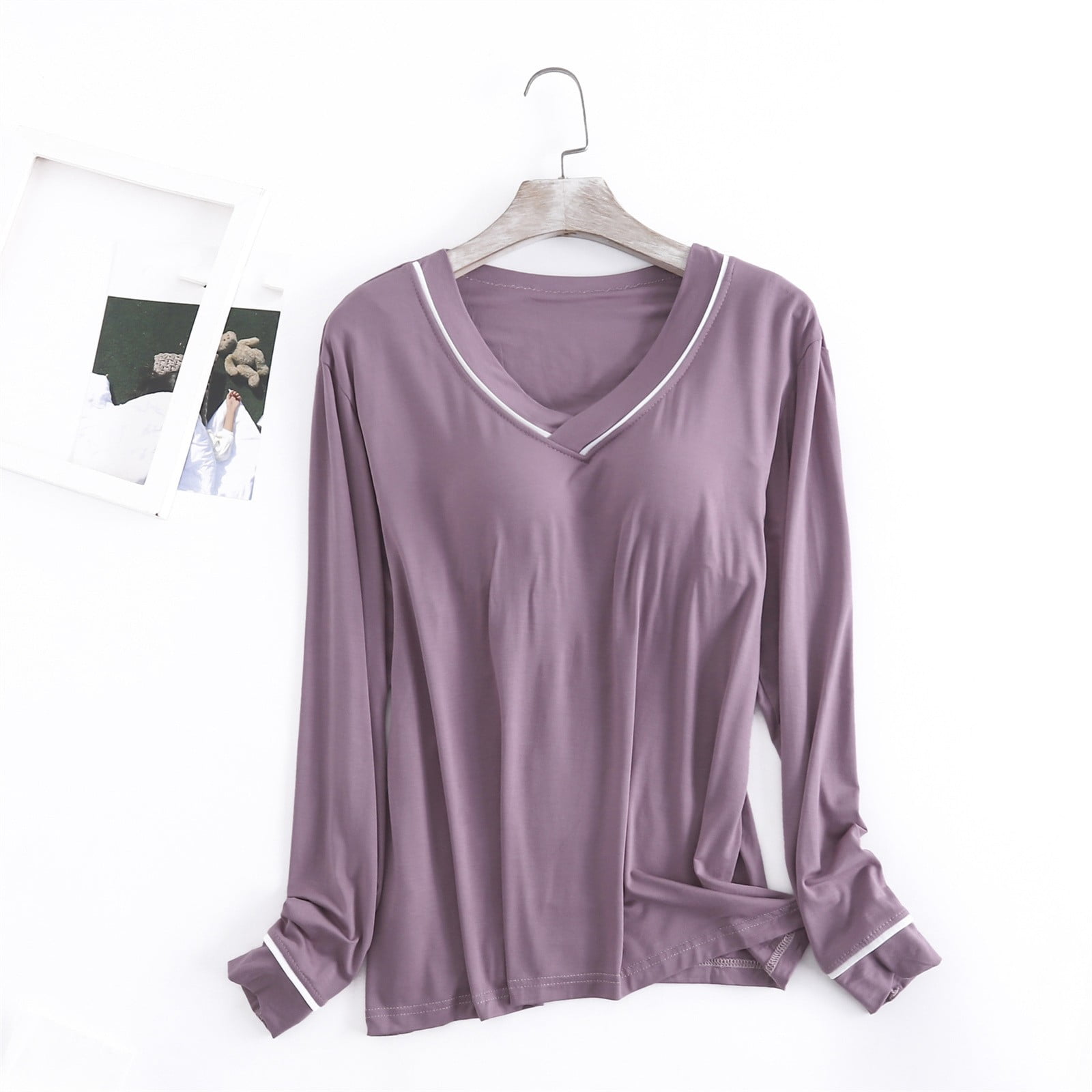 Purple Womens Sleepwear Women's Long Sleeve Sleep T Shirt Basic Layer ...