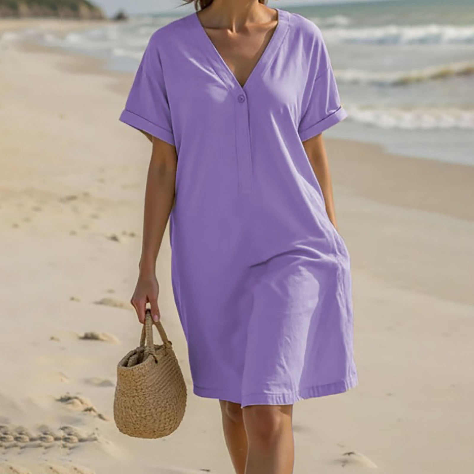 Purple Womens Tops Casual Summer Dresses for Women 2025 Button Up V ...