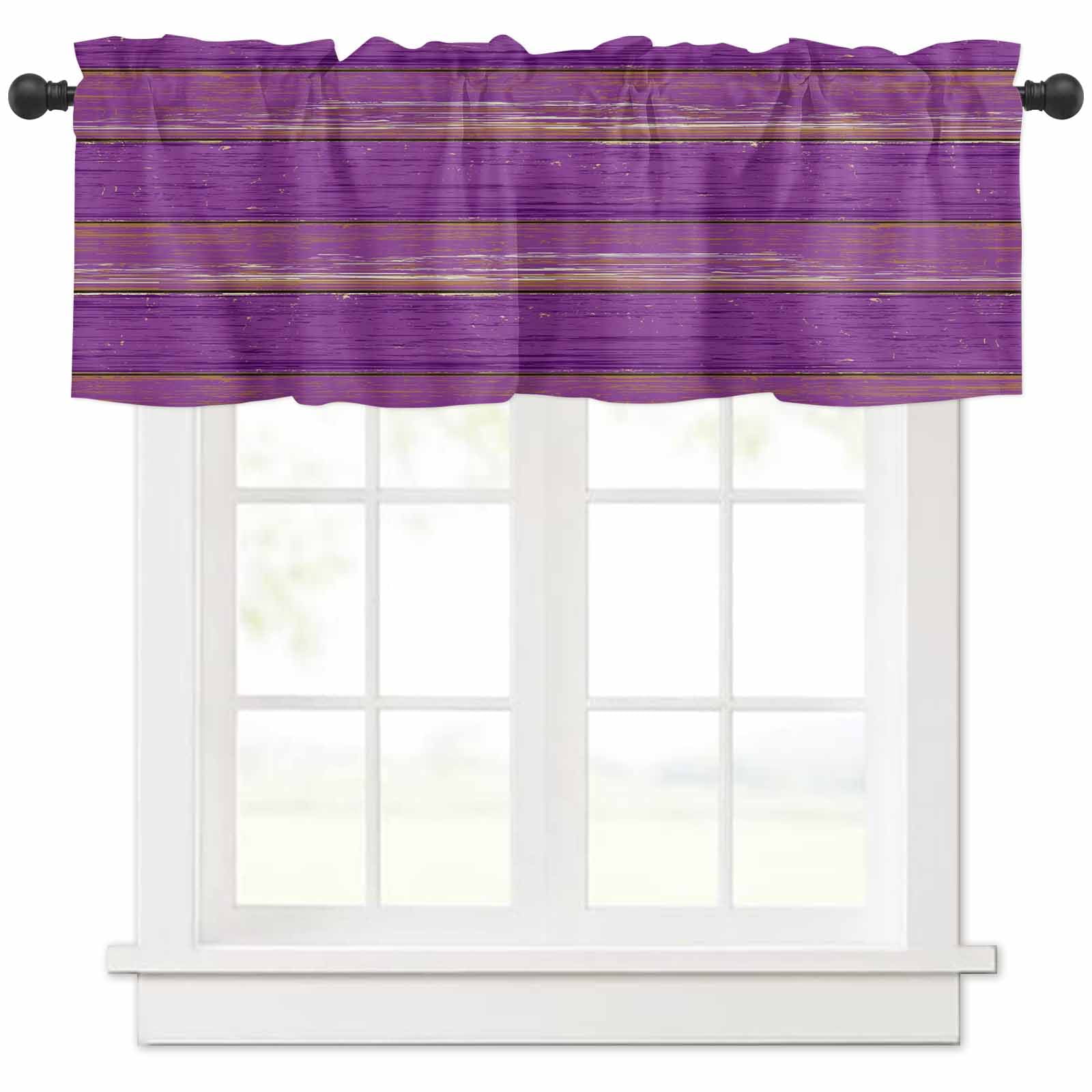 Purple Wood Grain Valances for Windows Farmhouse Kitchen Curtains ...