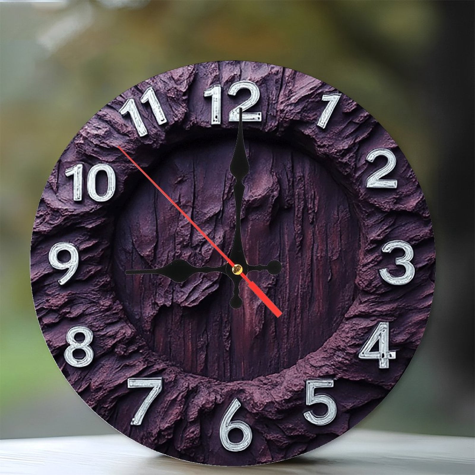 Purple Wood Texture Wall Clock Roman Numerals 10-Inch Silent Wooden ...
