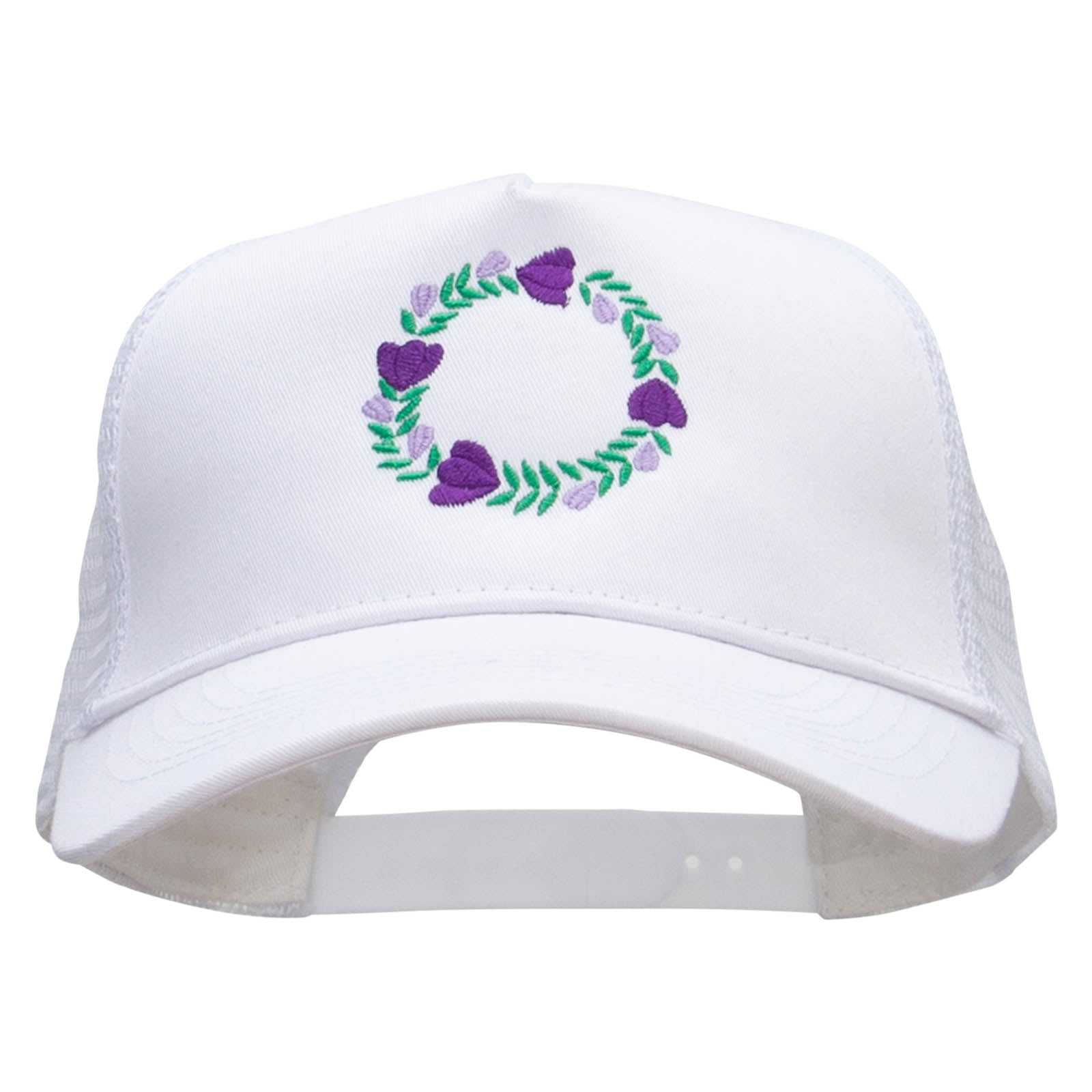 Purple Wreath Five Panels Pro Style Trucker Mesh Cap - White OSFM ...
