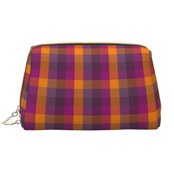 Purple Yellow Buffalo Plaid Makeup Bag, Large Capacity Cosmetic Bag ...