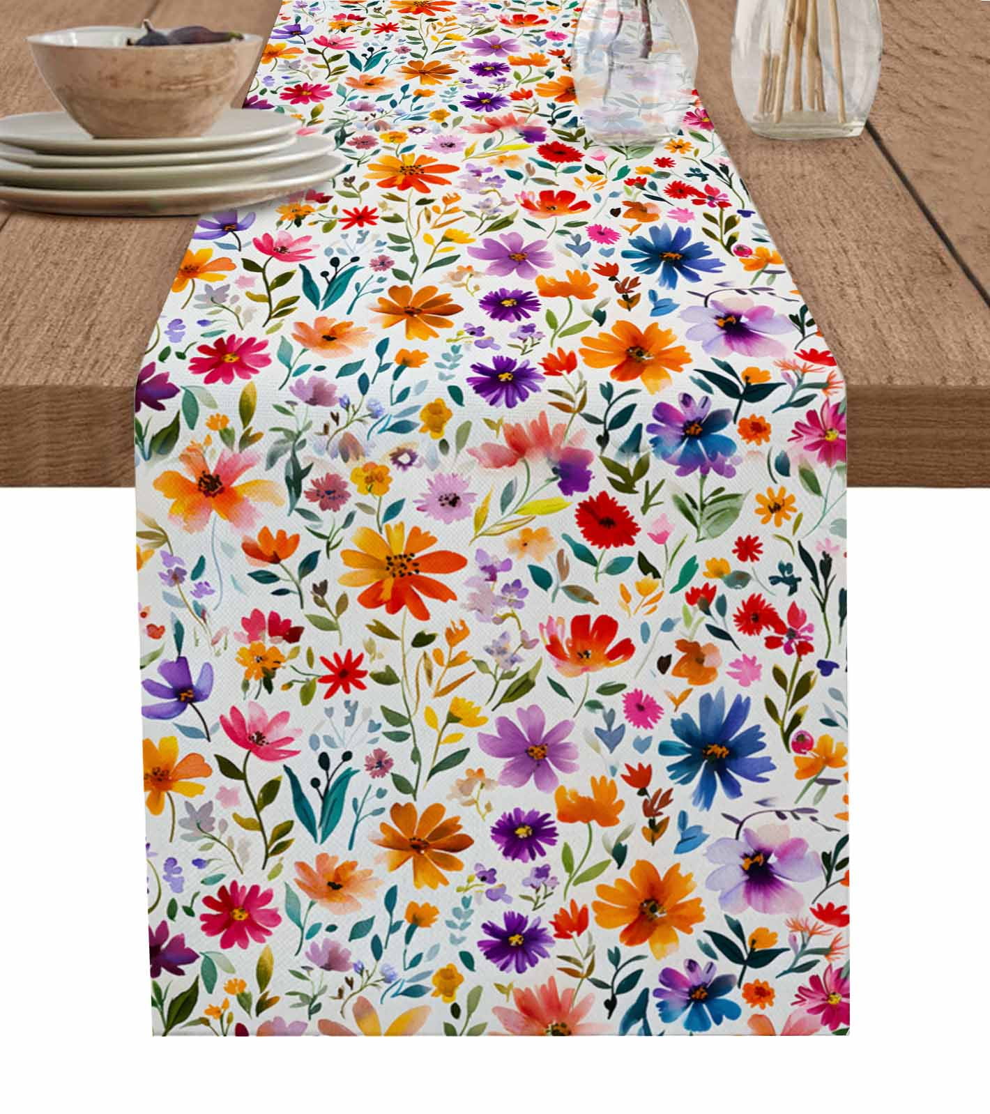 Purple Yellow Floral Burlap Cotton Table Runner 18x72 Inches Long ...