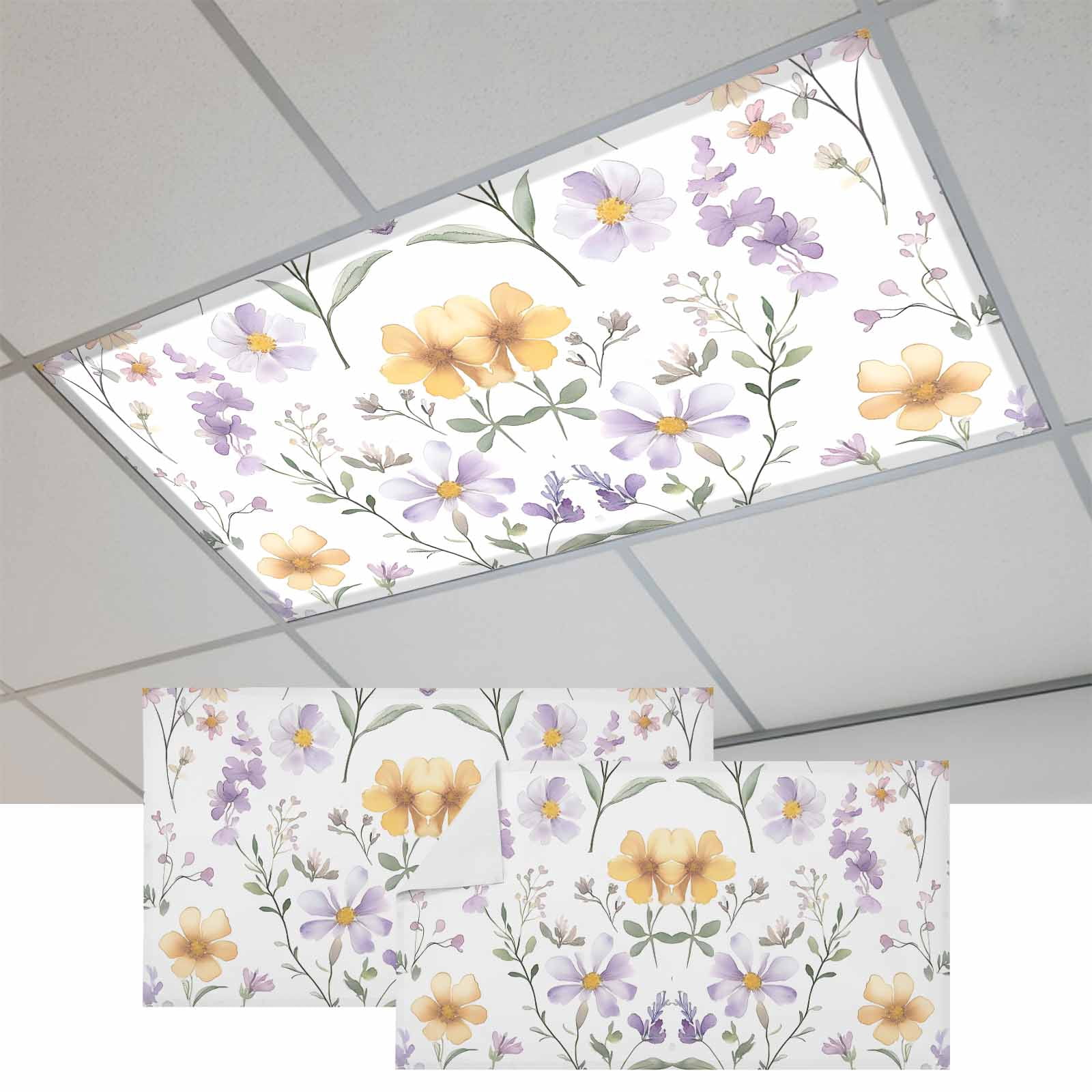 Purple Yellow Flowers Magnetic Fluorescent Light Covers for Ceiling ...