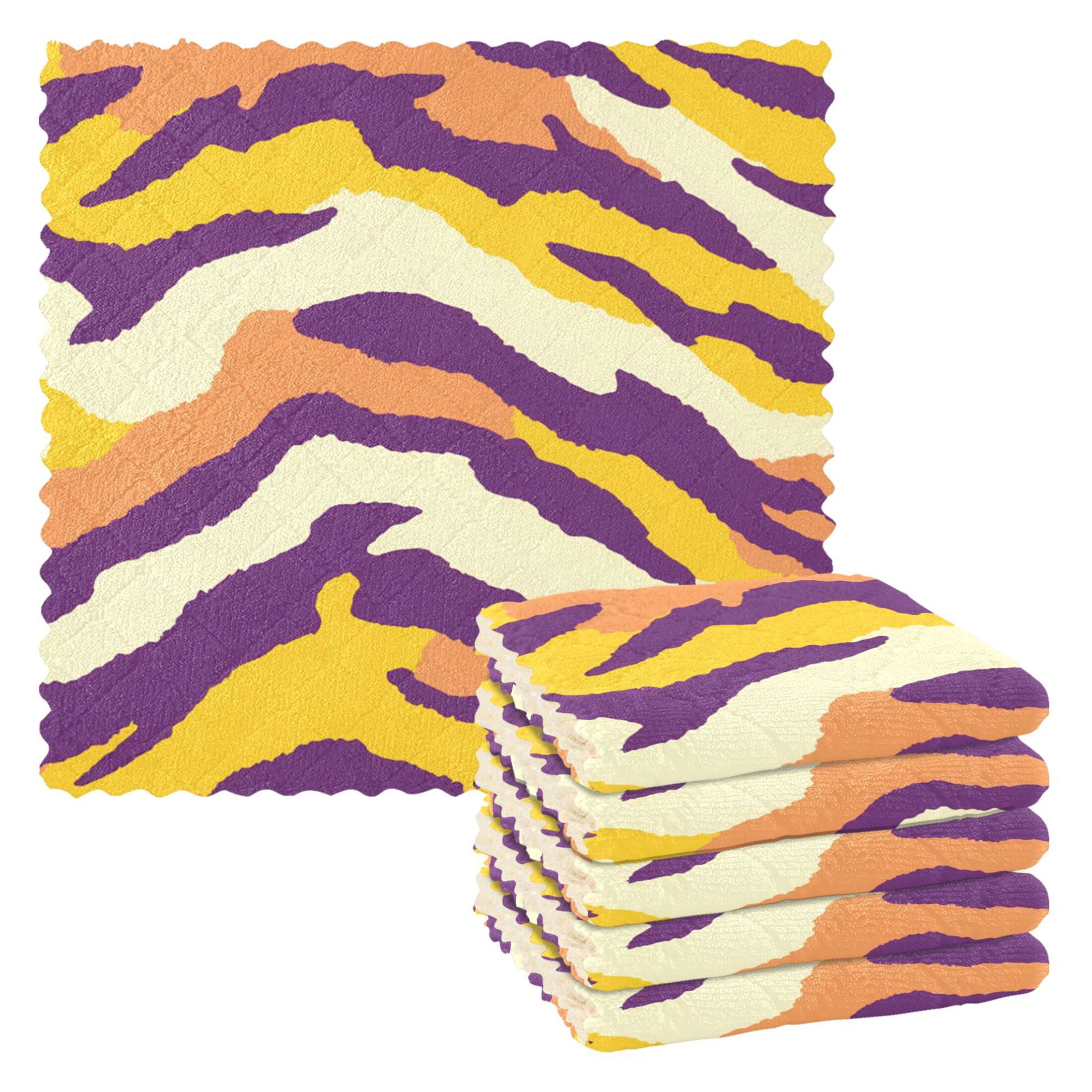Purple Yellow Tiger Stripes Dish Towels 6 Pack Kitchen Cleaning Dish ...