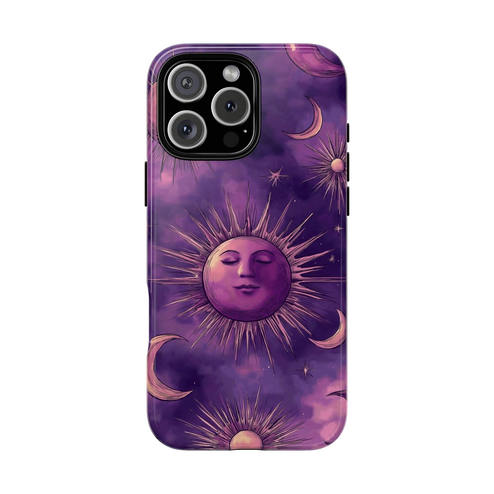 Purple Zodiac Sun and Moon Art Protective Phone Case for iPhone 11–17 ...