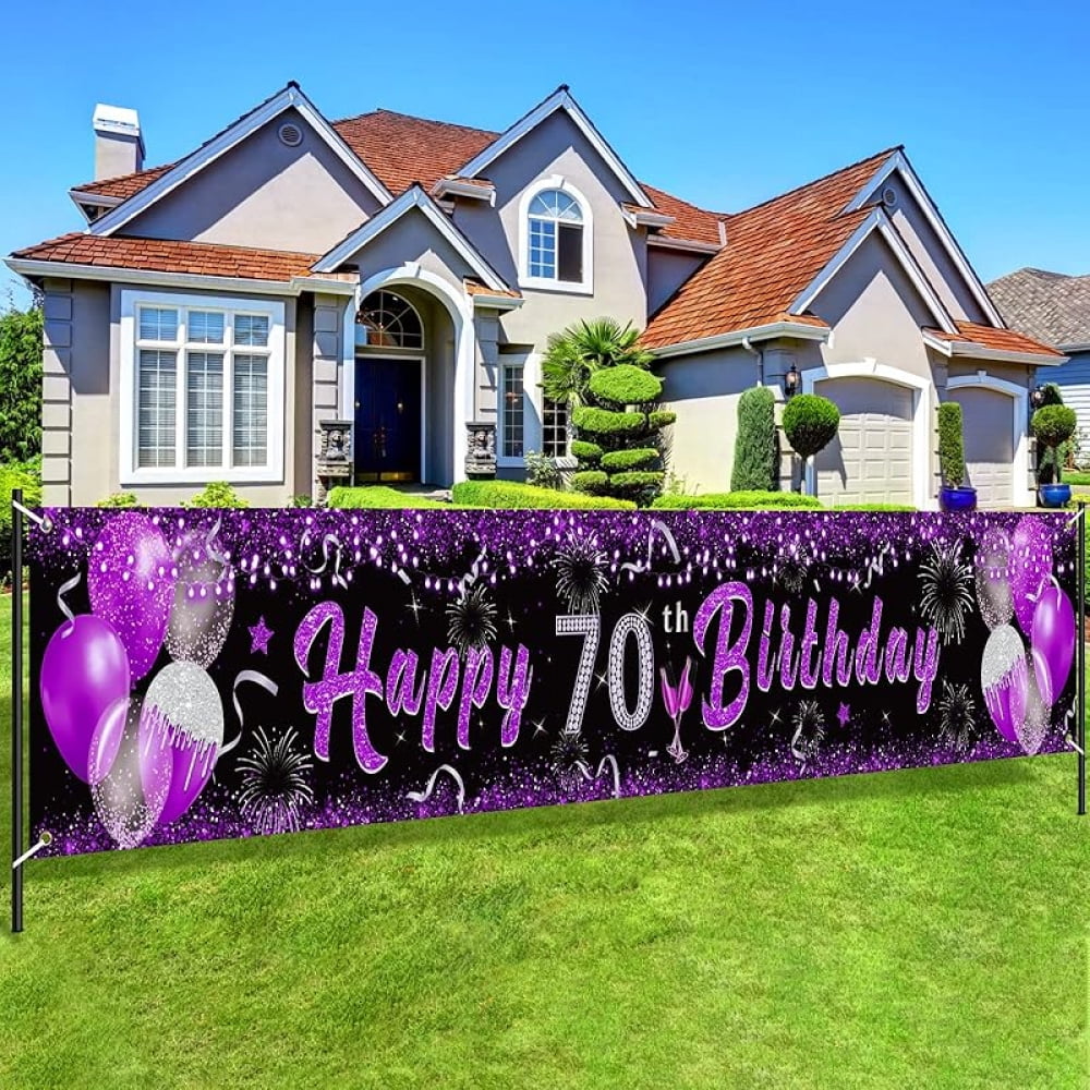 Purple and Black 70th Birthday Decorations for Women - Happy Birthday ...