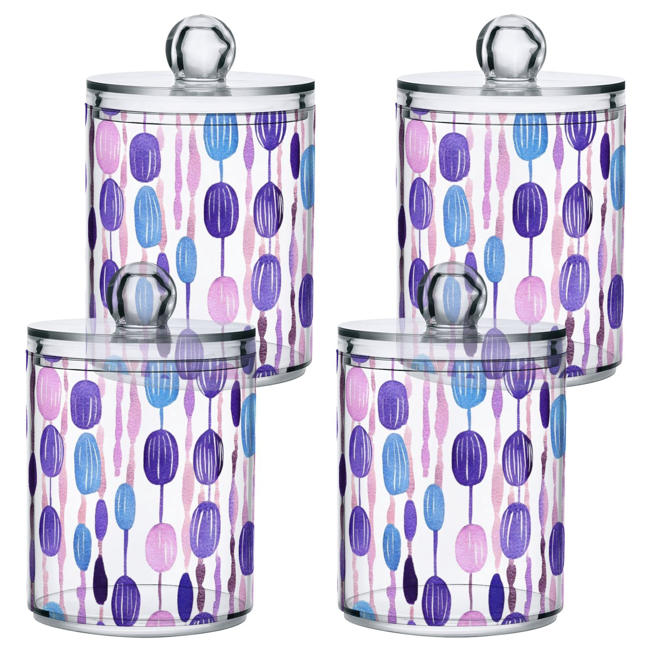 Purple and Blue Bead Pattern Bathroom Canisters Set of 4 Translucent ...