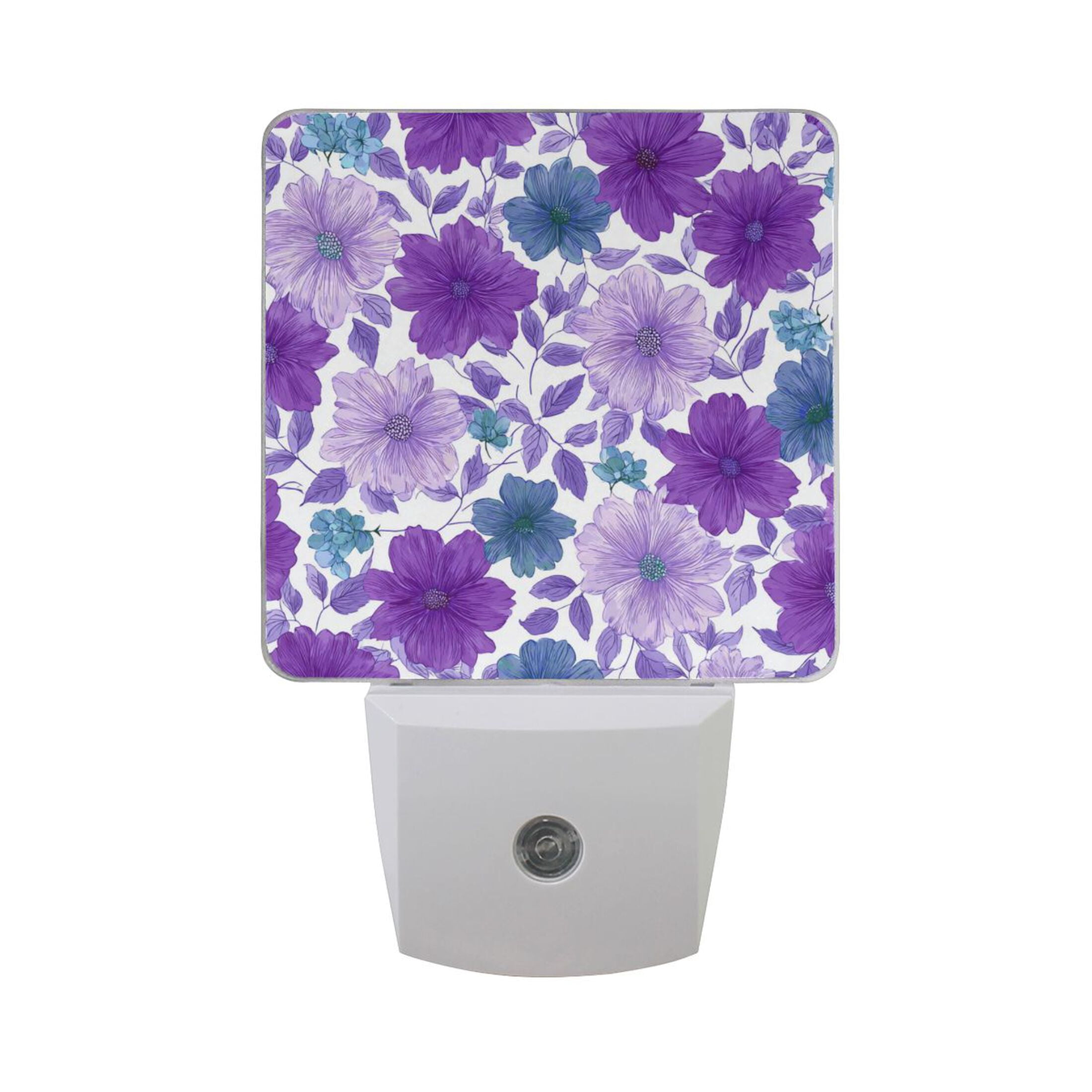 Purple and Blue Flowers Leaves LED Night Light Sensor Lamp Plug-in ...