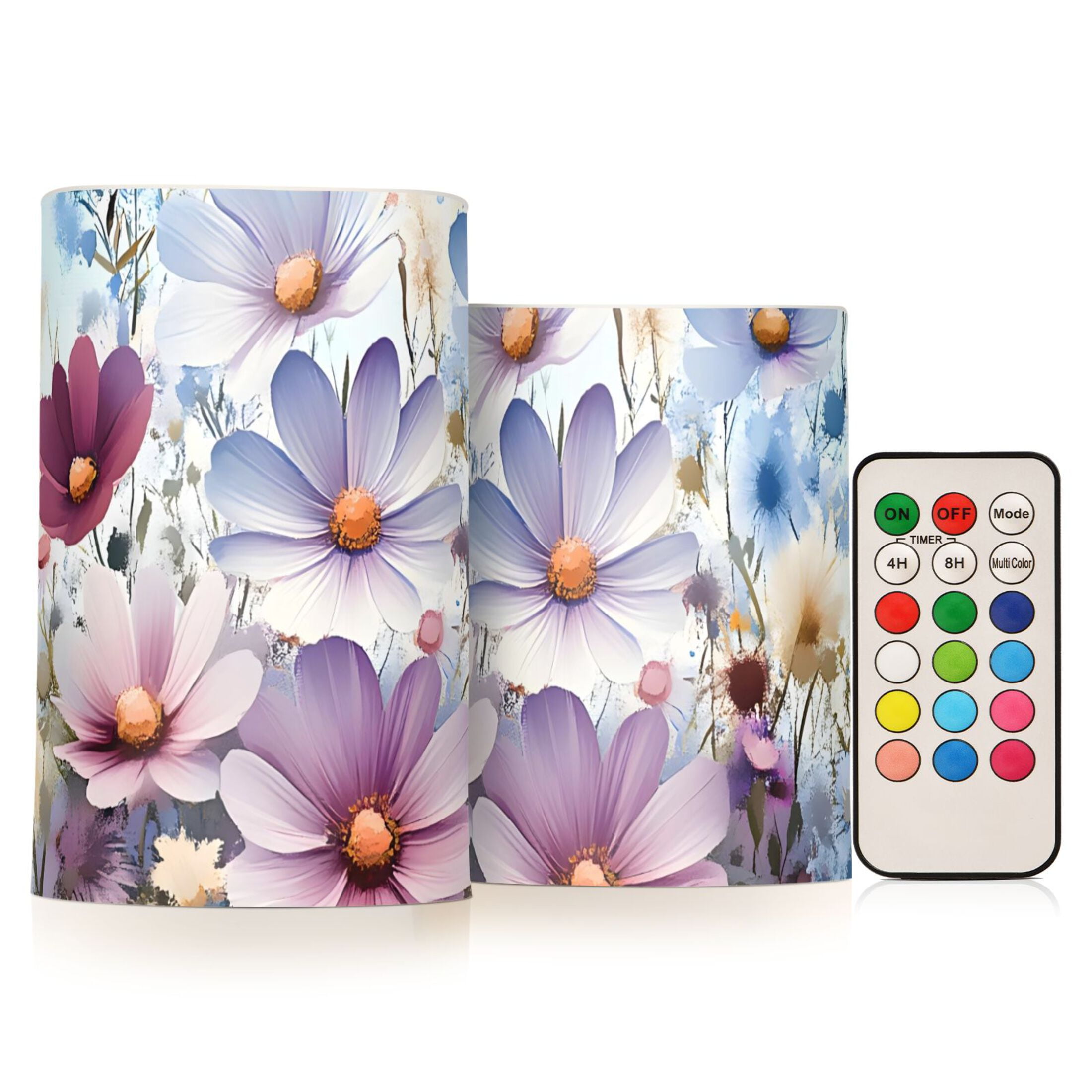 Purple and Blue Flowers Watercolor Flickering Flameless Candles Battery ...