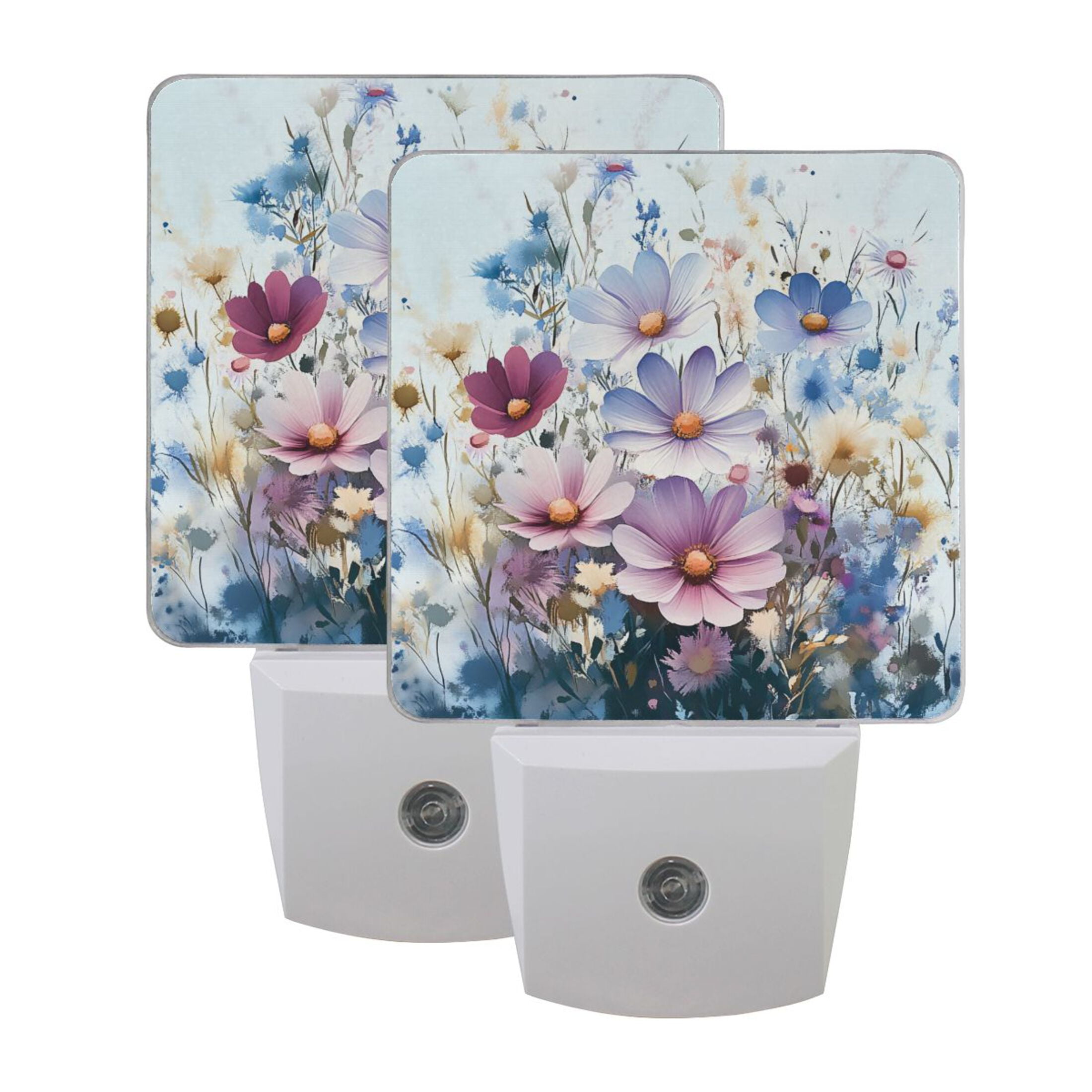 Purple and Blue Flowers Watercolor LED Night Light with Smart Sensor ...