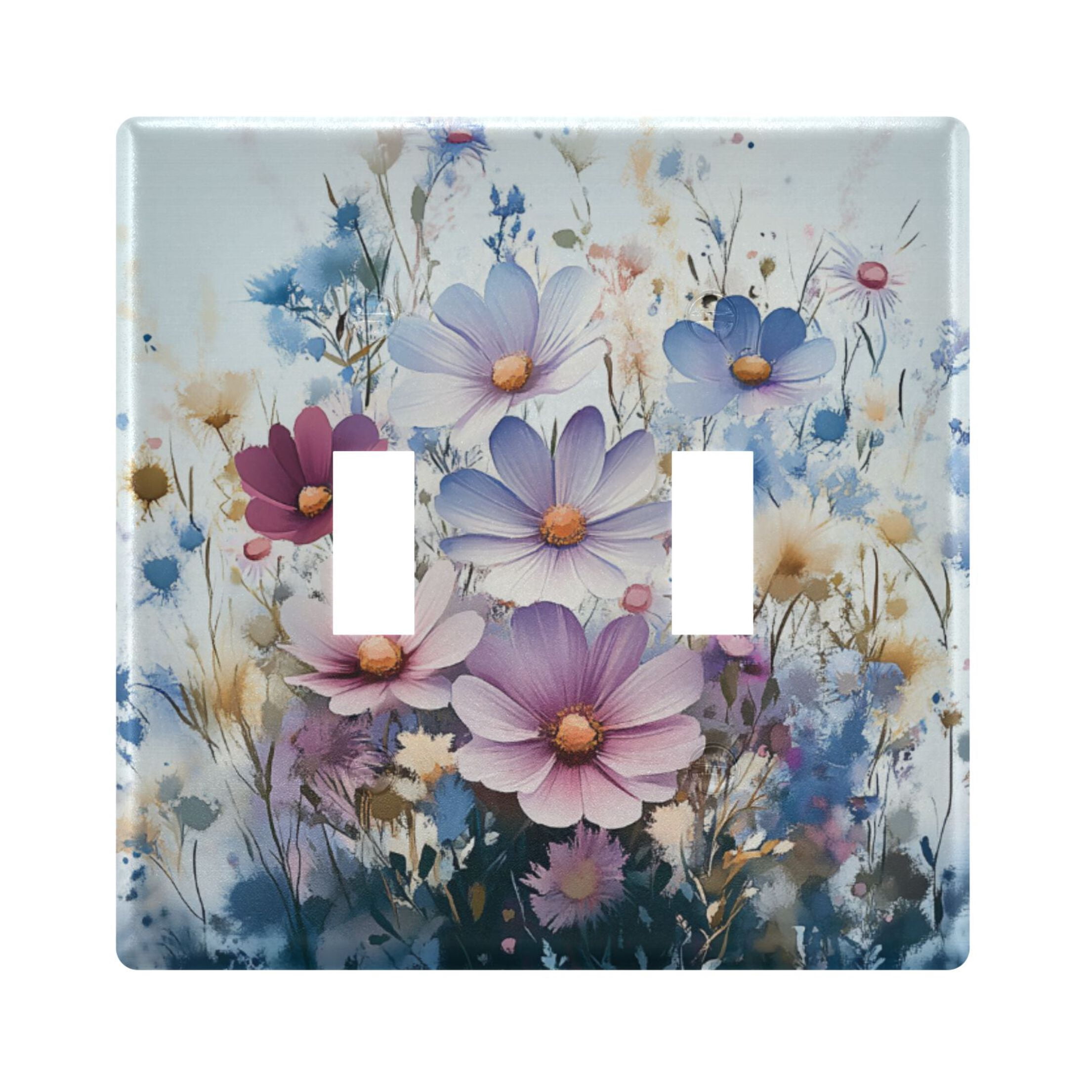 Purple and Blue Flowers Watercolor Light Switch Cover Decorative 2 Gang ...