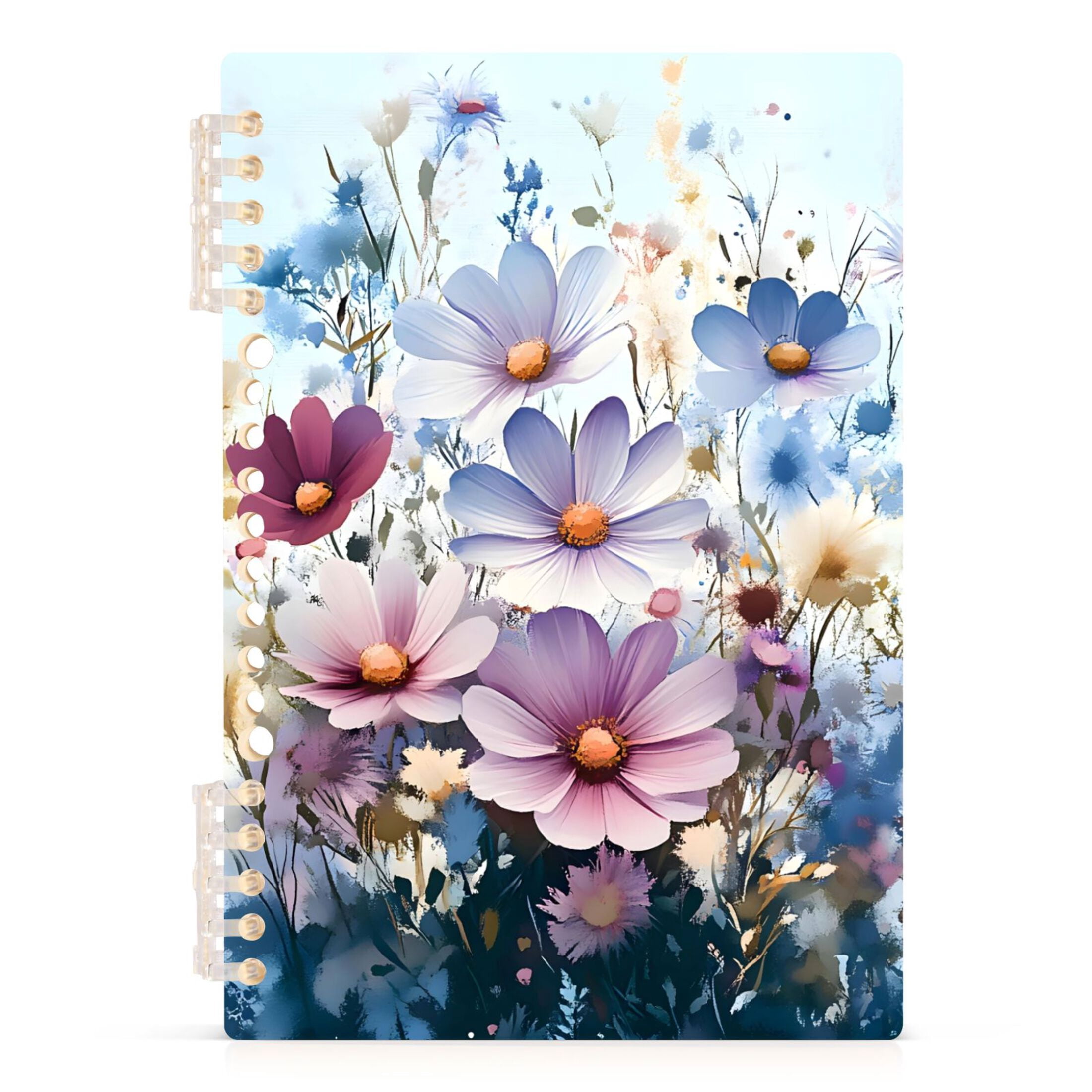 Purple and Blue Flowers Watercolor Lined Spiral Journal Notebook 60 ...