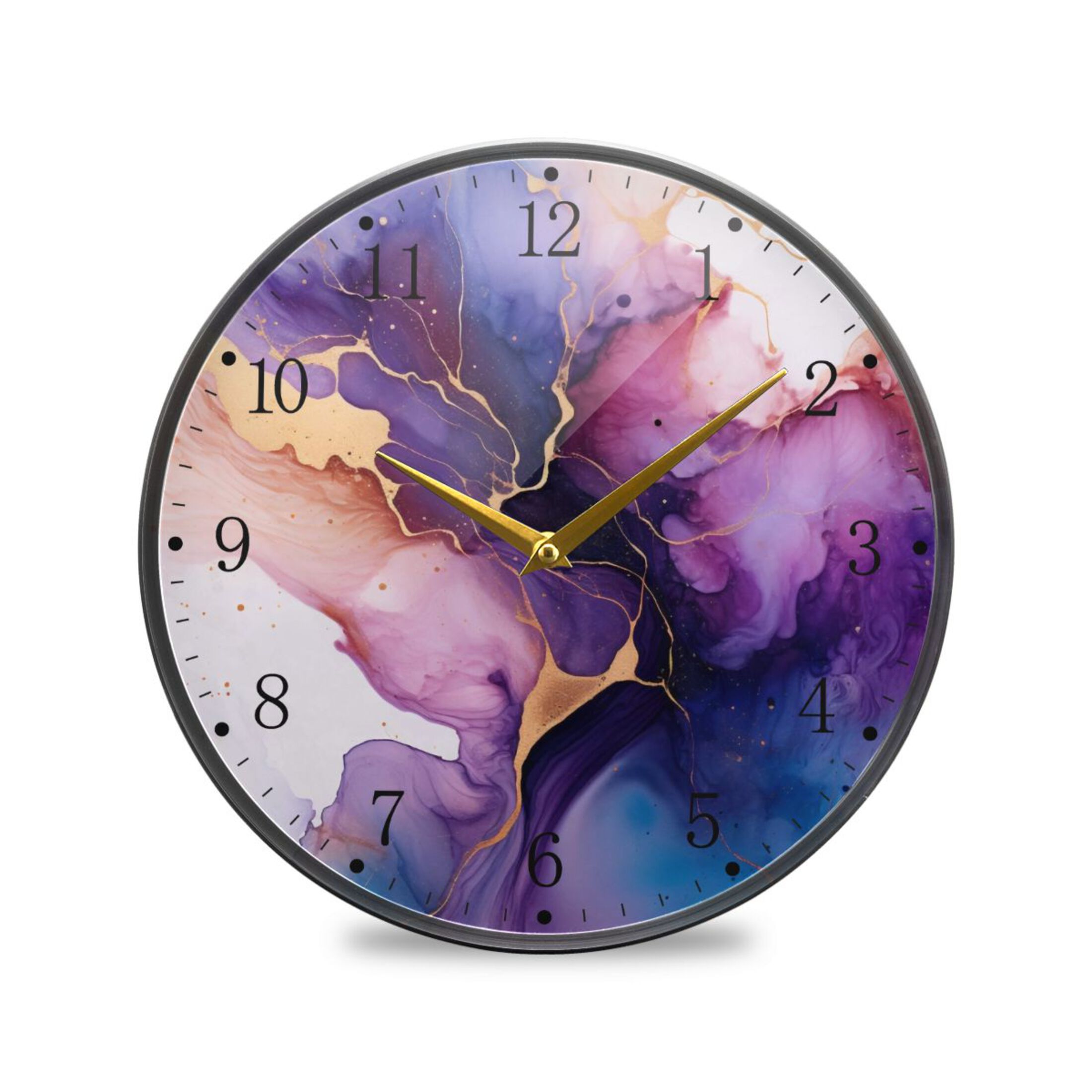 Purple and Blue Marble Acrylic Wall Clocks Quiet Round Clock Battery ...