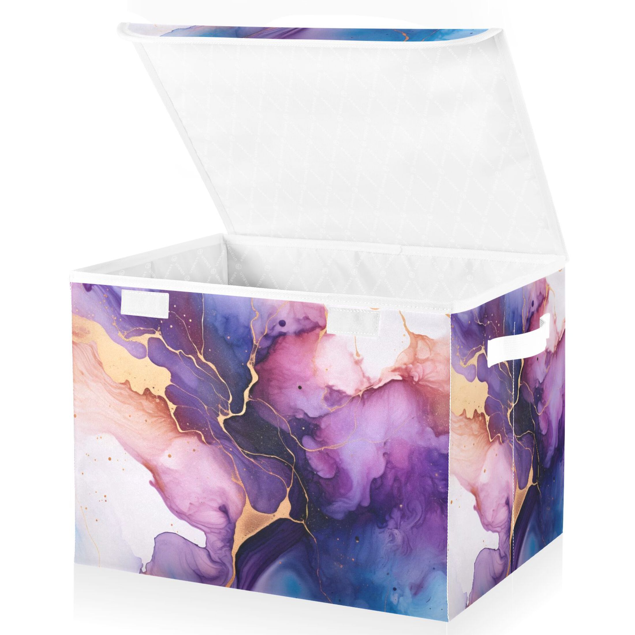 Purple and Blue Marble Large Lidded Bin Foldable Storage Baskets Boxes ...