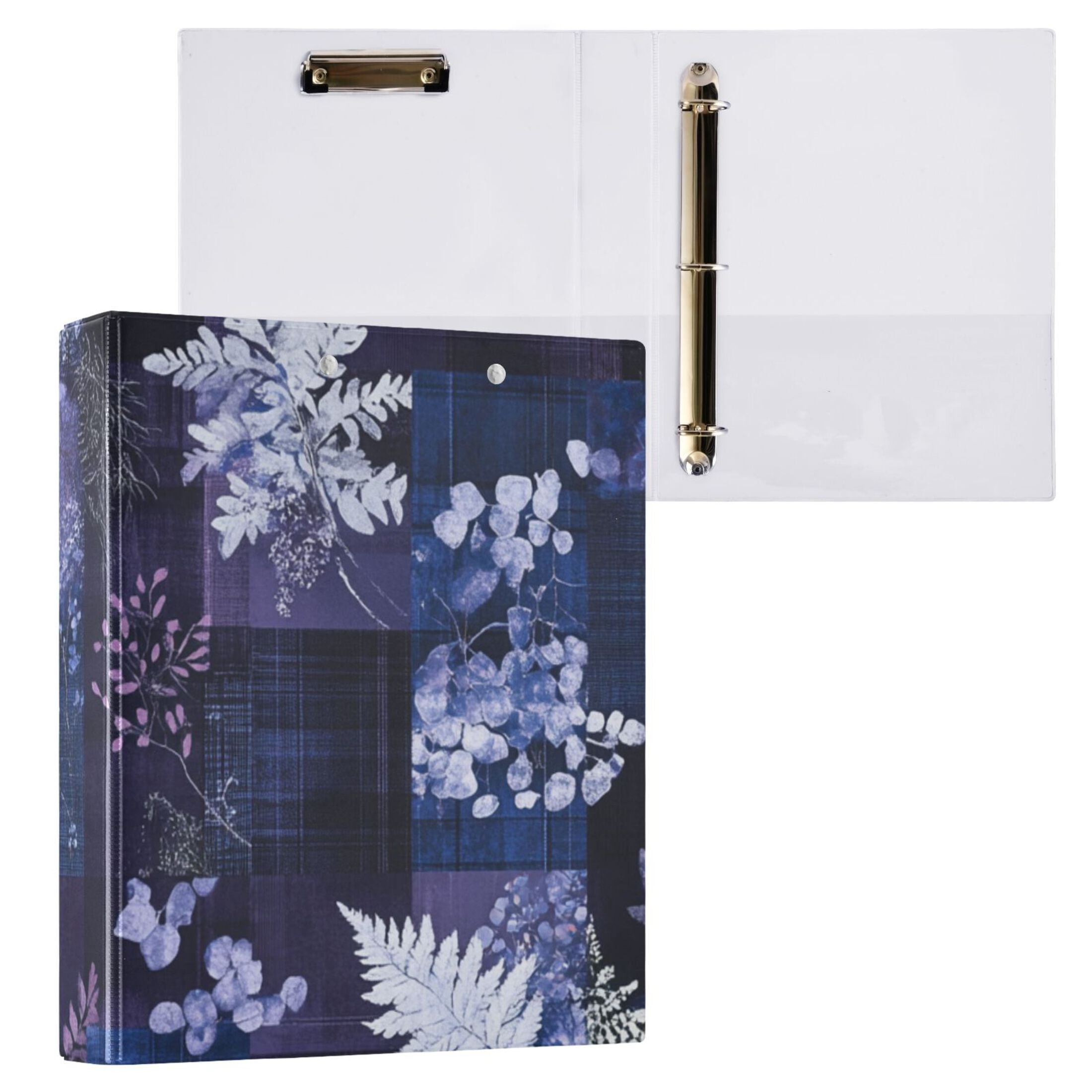 Purple and Blue Winter Leaves 3 Ring Binders 1.5 inch Hardcover File ...