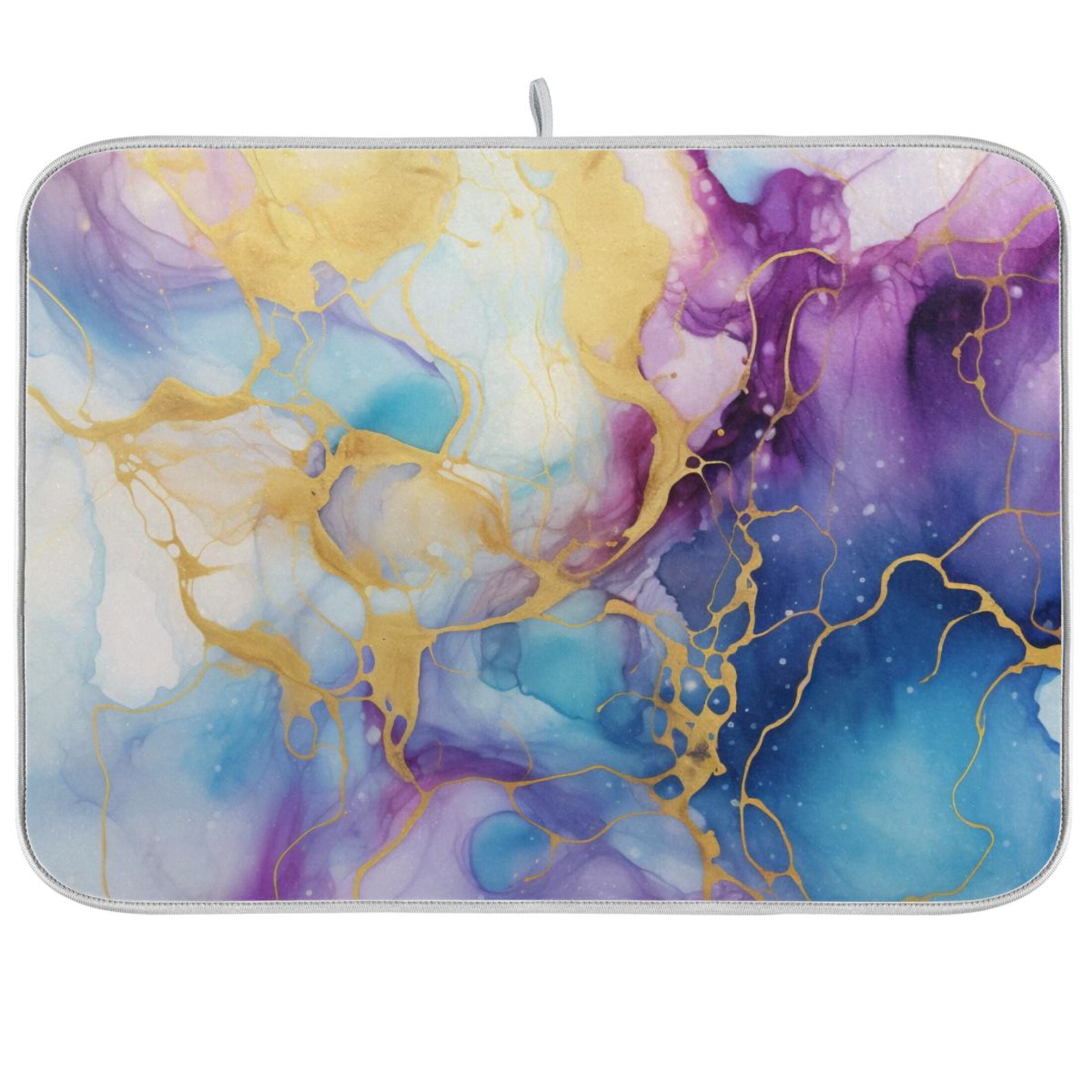 Purple and Gold Blue Marble Dish Drying Mat Microfiber Kitchen Mats ...