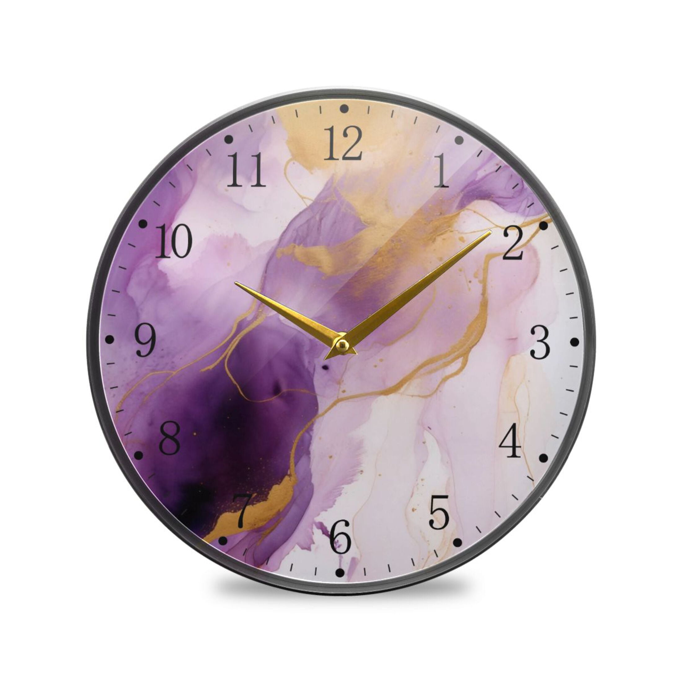 Purple and Gold Marble Acrylic Wall Clocks Quiet Round Clock Battery ...