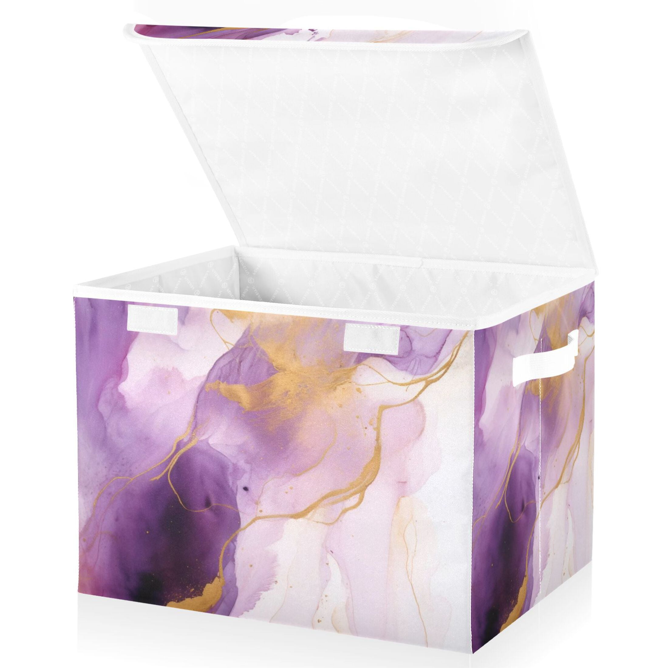 Purple and Gold Marble Large Lidded Bin Foldable Storage Baskets Boxes ...