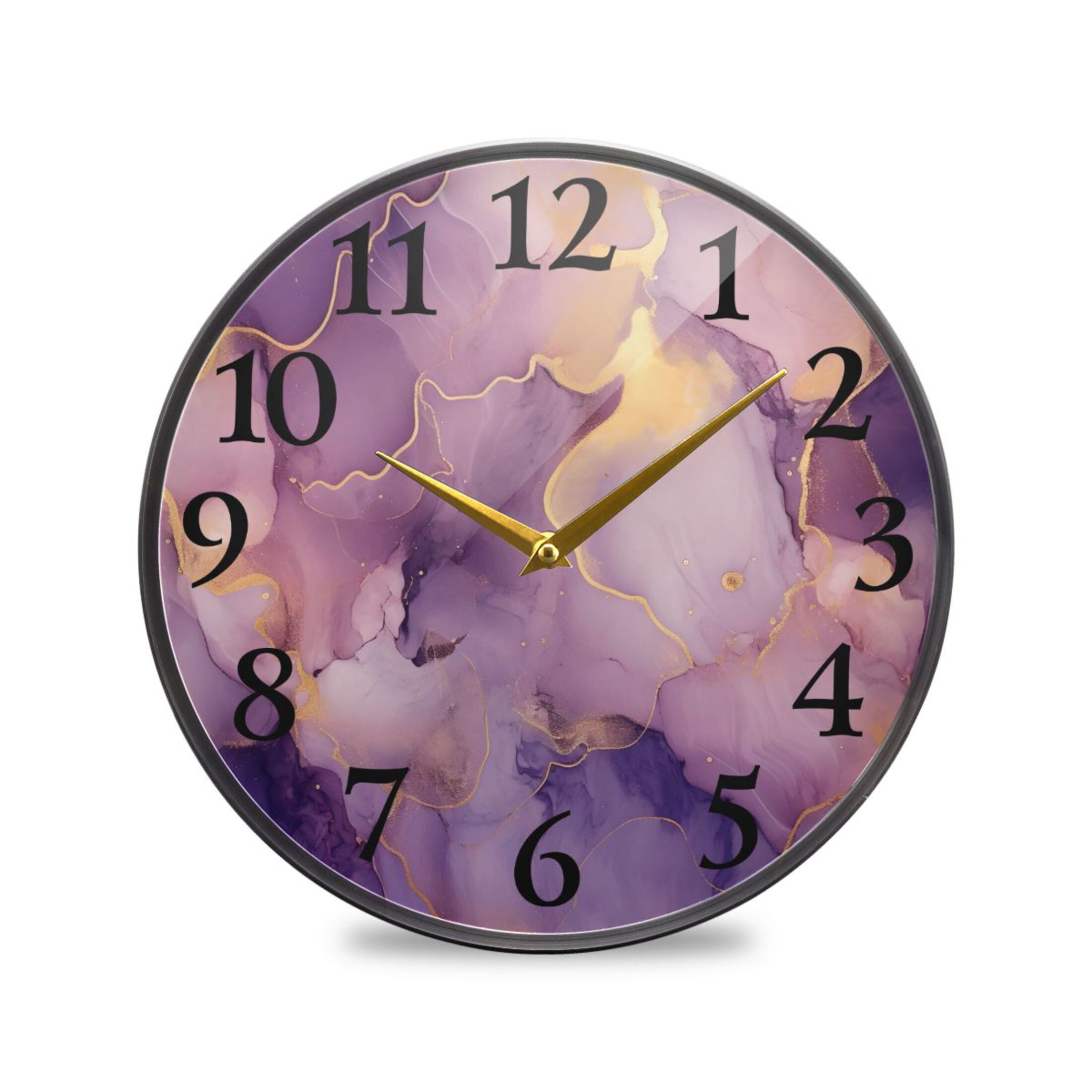 Purple and Gold Marble Wall Clocks Battery Operated 11.9 Inch Round ...
