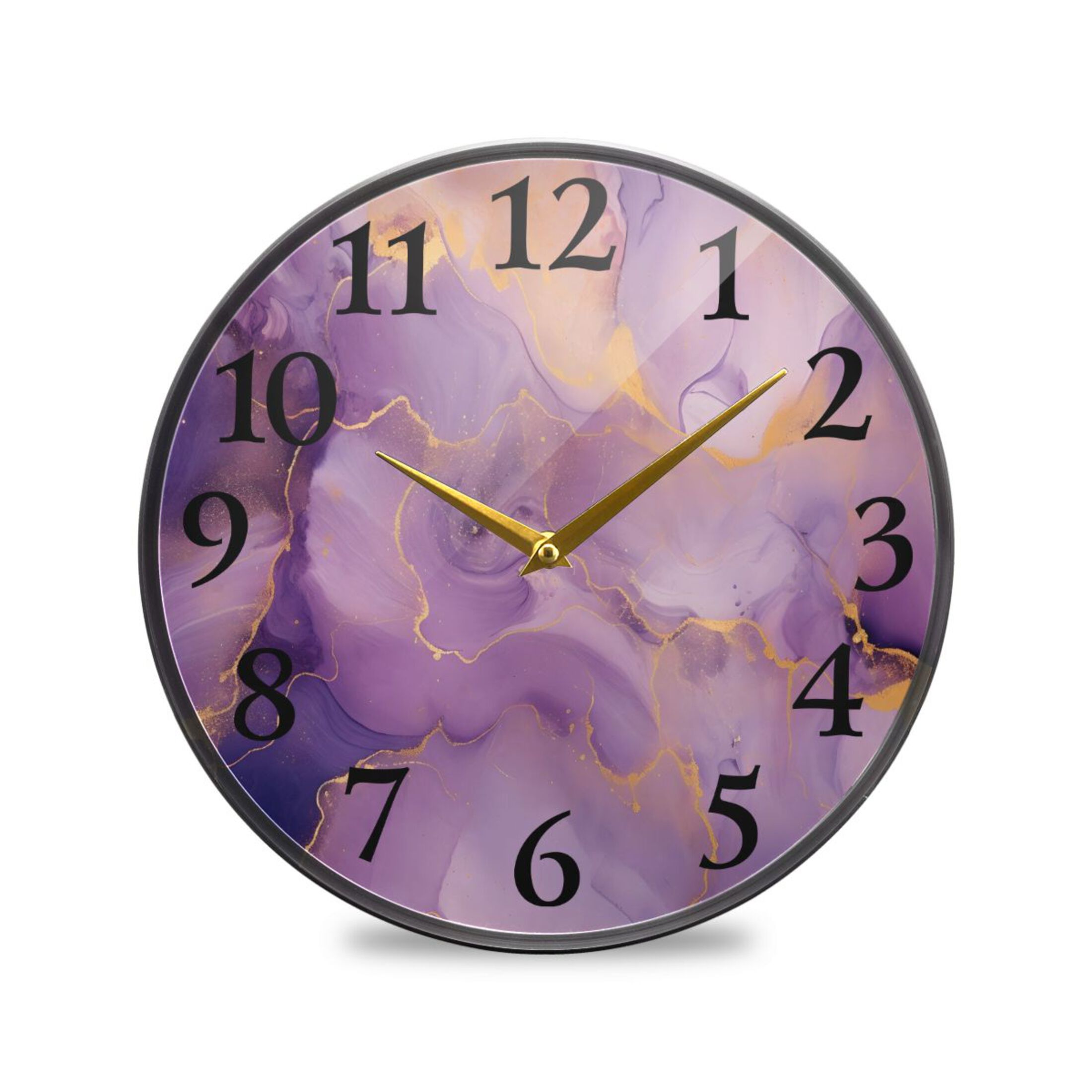 Purple and Gold Marble Wall Clocks Battery Operated 9.5 Inch Round ...