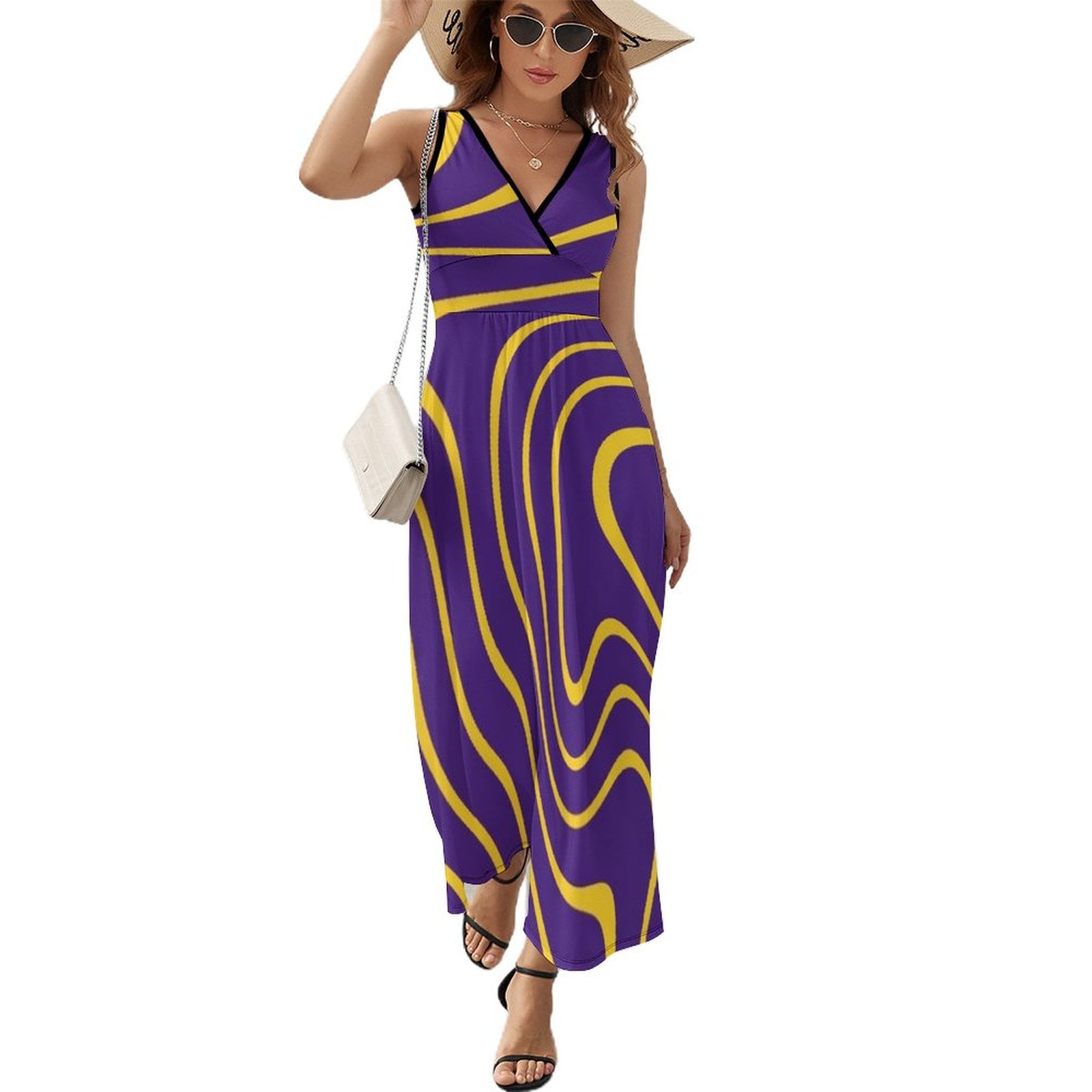 Purple and Gold Tailgate Swag - Wavy Sleeveless Dress elegant and ...