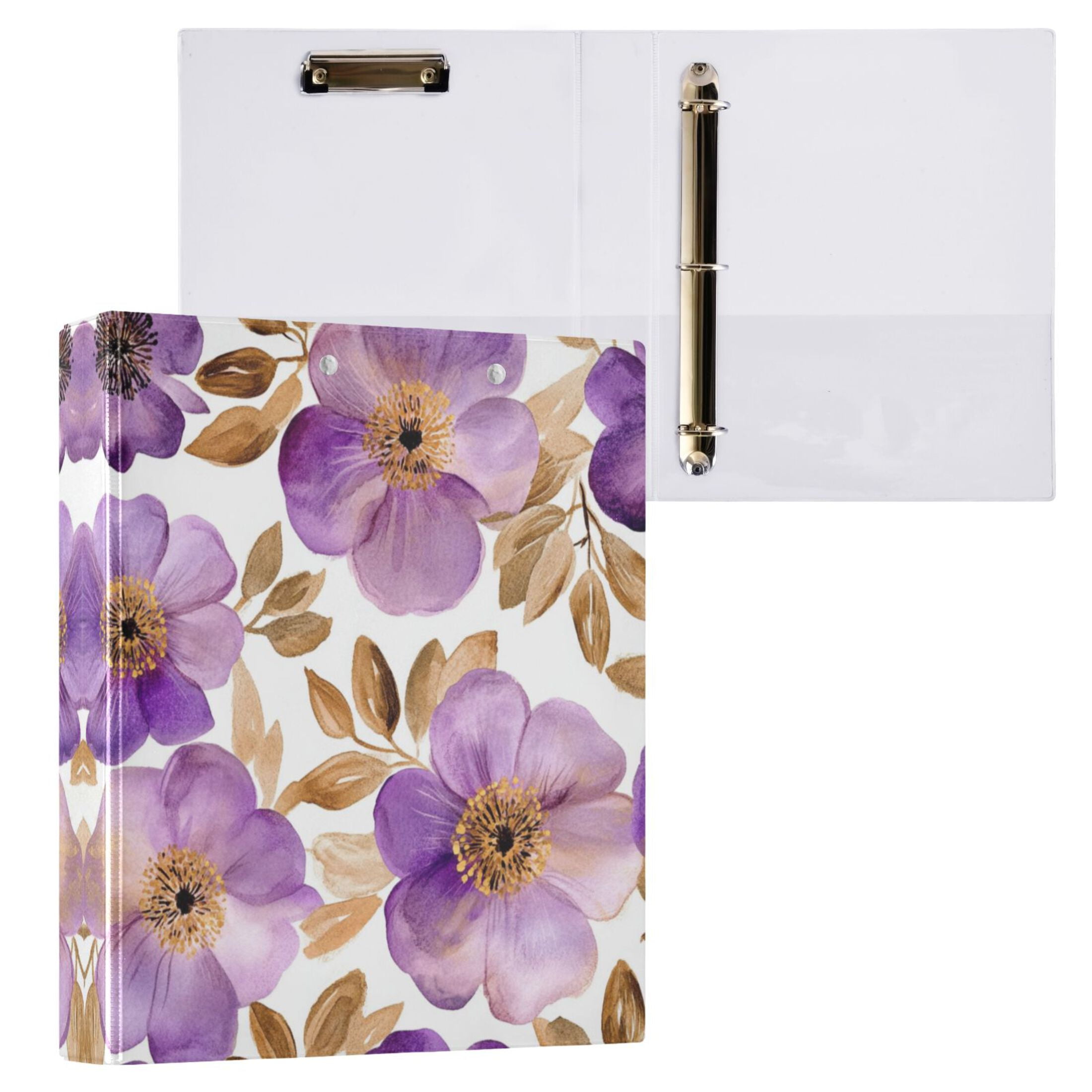 Purple and Gold Watercolor Floral 3 Ring Hardcover Binders 1.5in Round ...