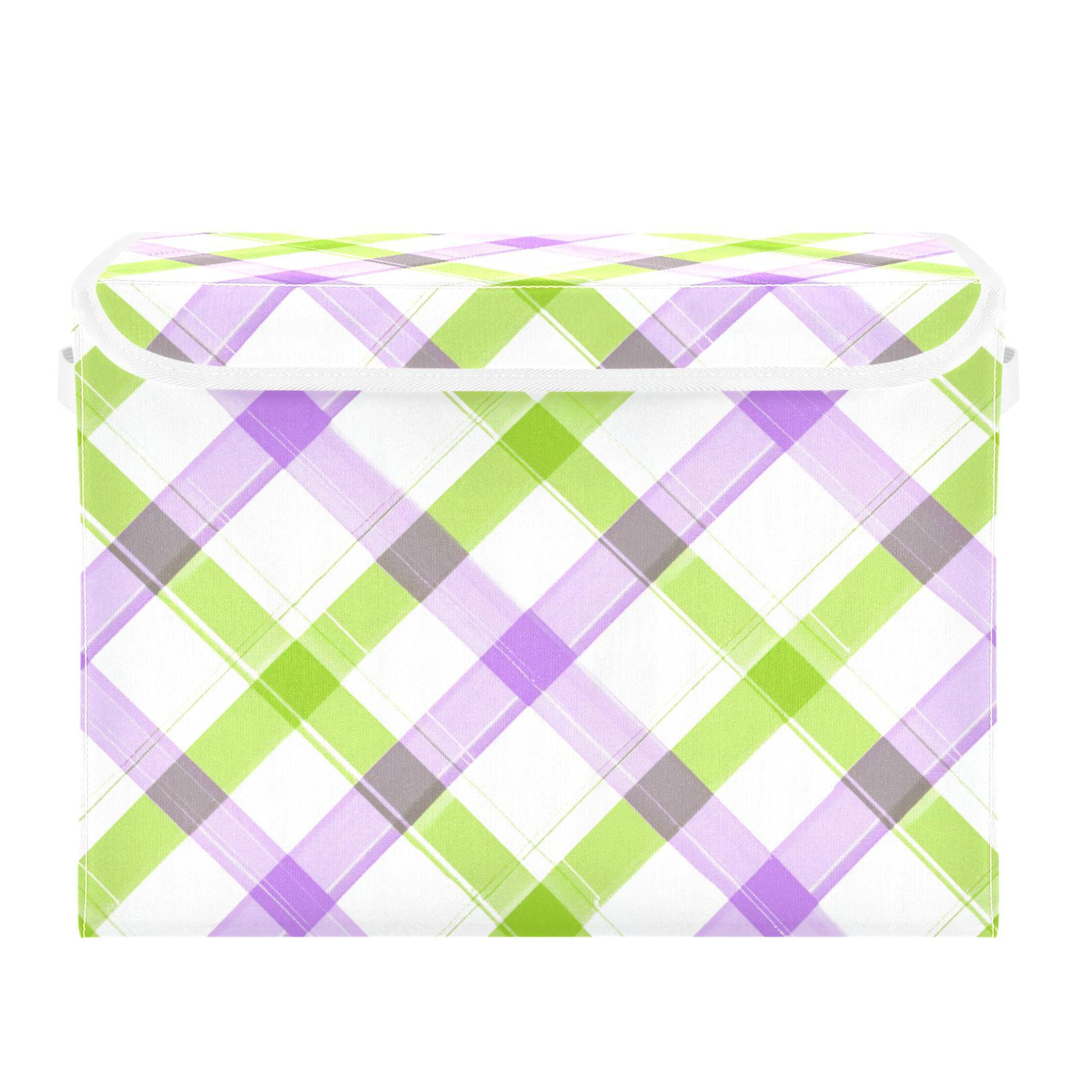 Purple and Green Cross Lines Foldable Storage Bins with Lids Handles ...