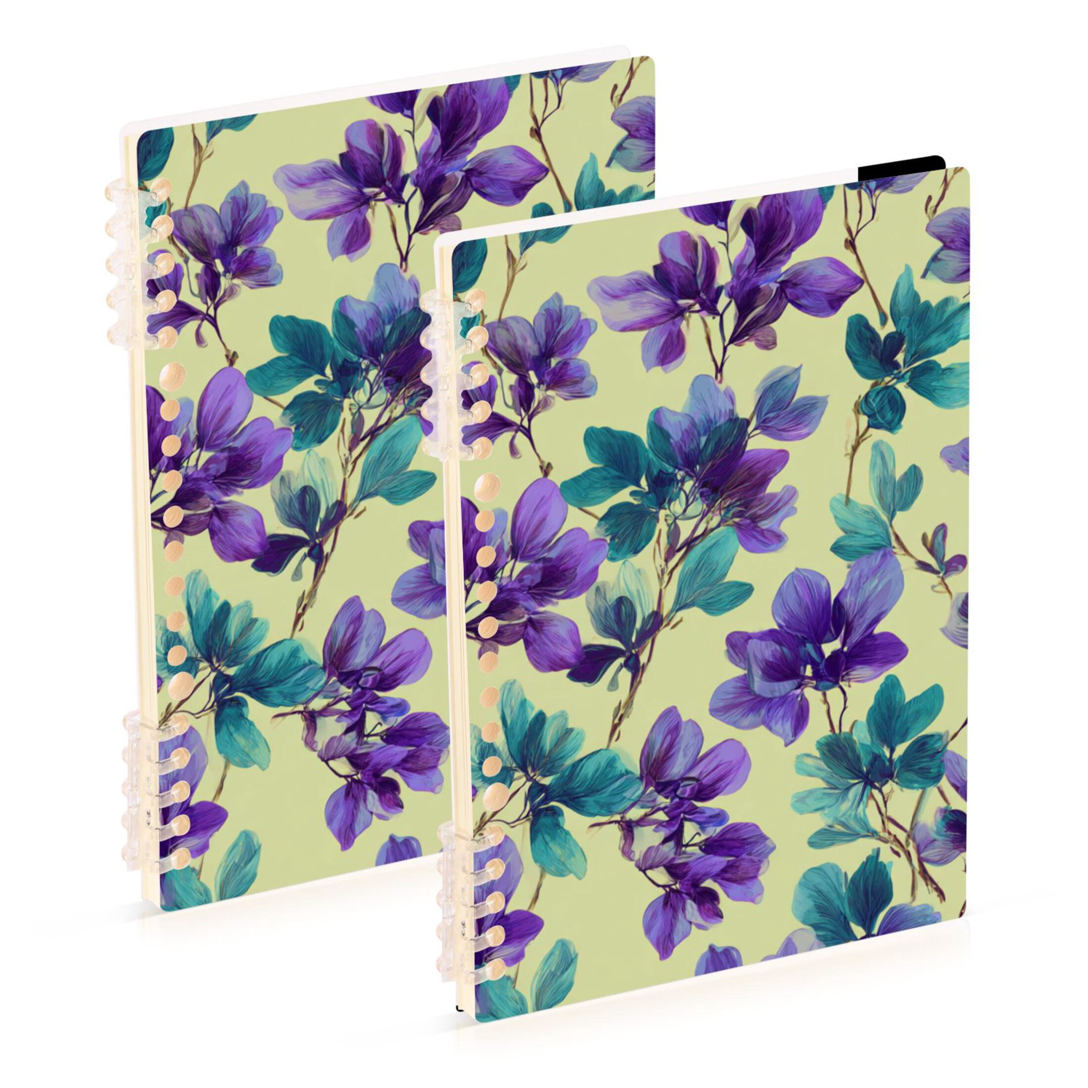 Purple and Green Leaves with Flower Shape Notebook Detachable Coil ...