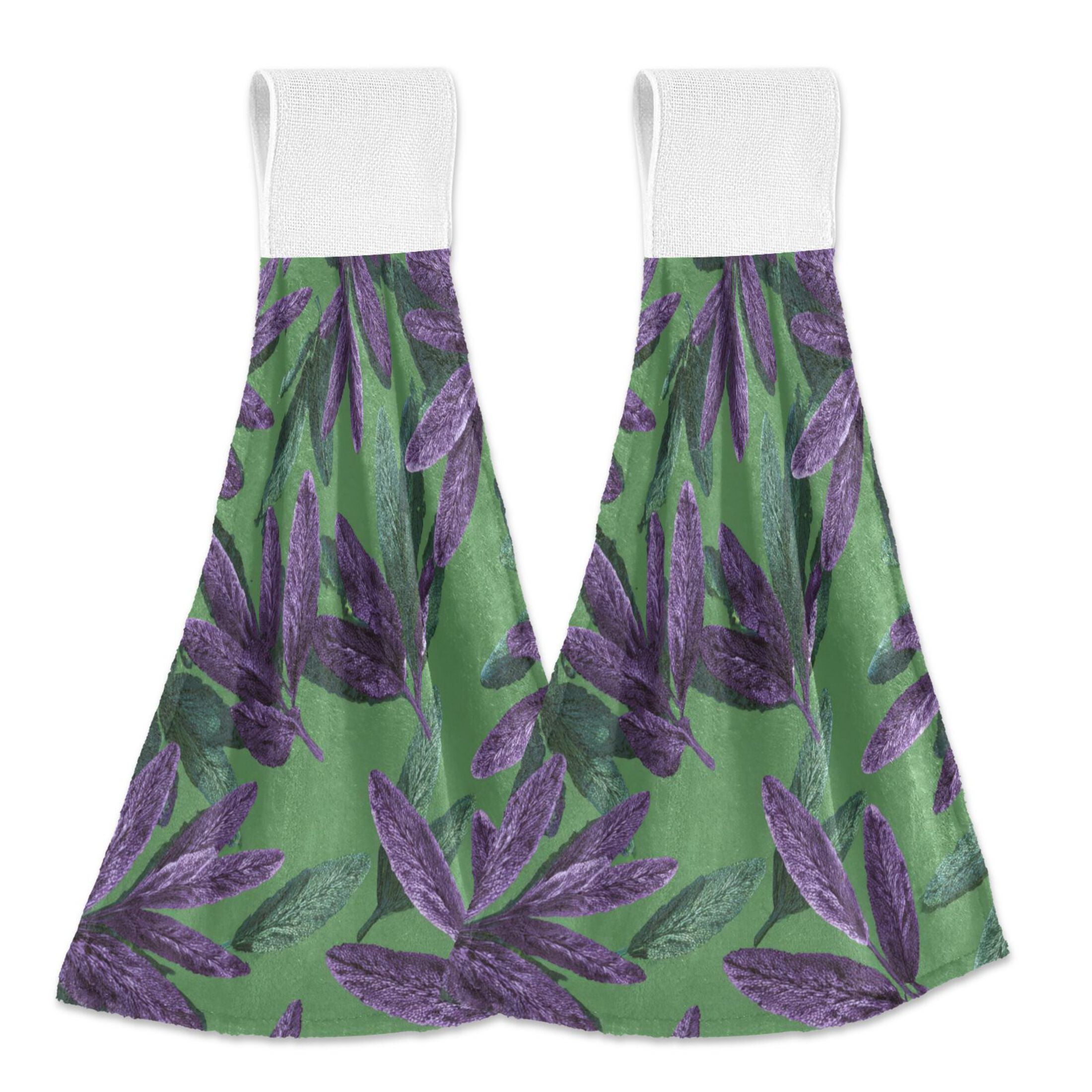 Purple and Green Setaria Viridis Plant Hanging Towels with Loop Hand ...