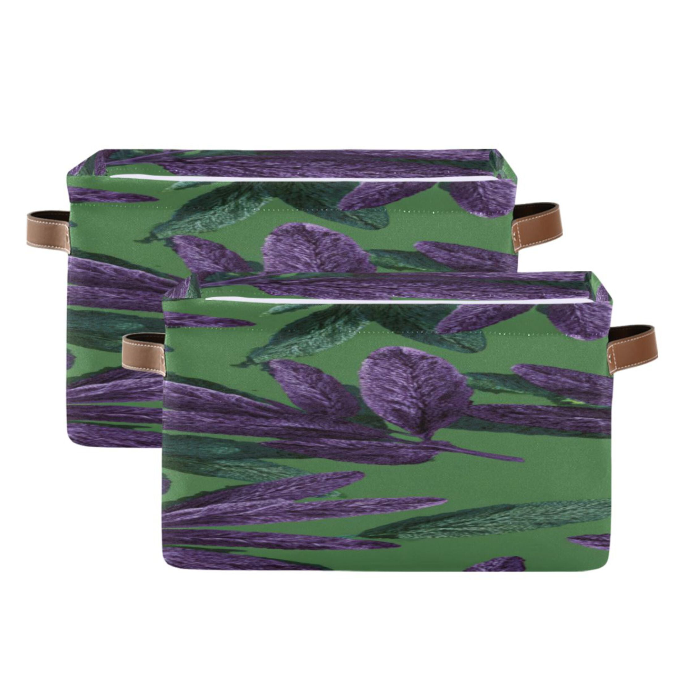 Purple and Green Setaria Viridis Plant Square Storage Bins with Handles ...