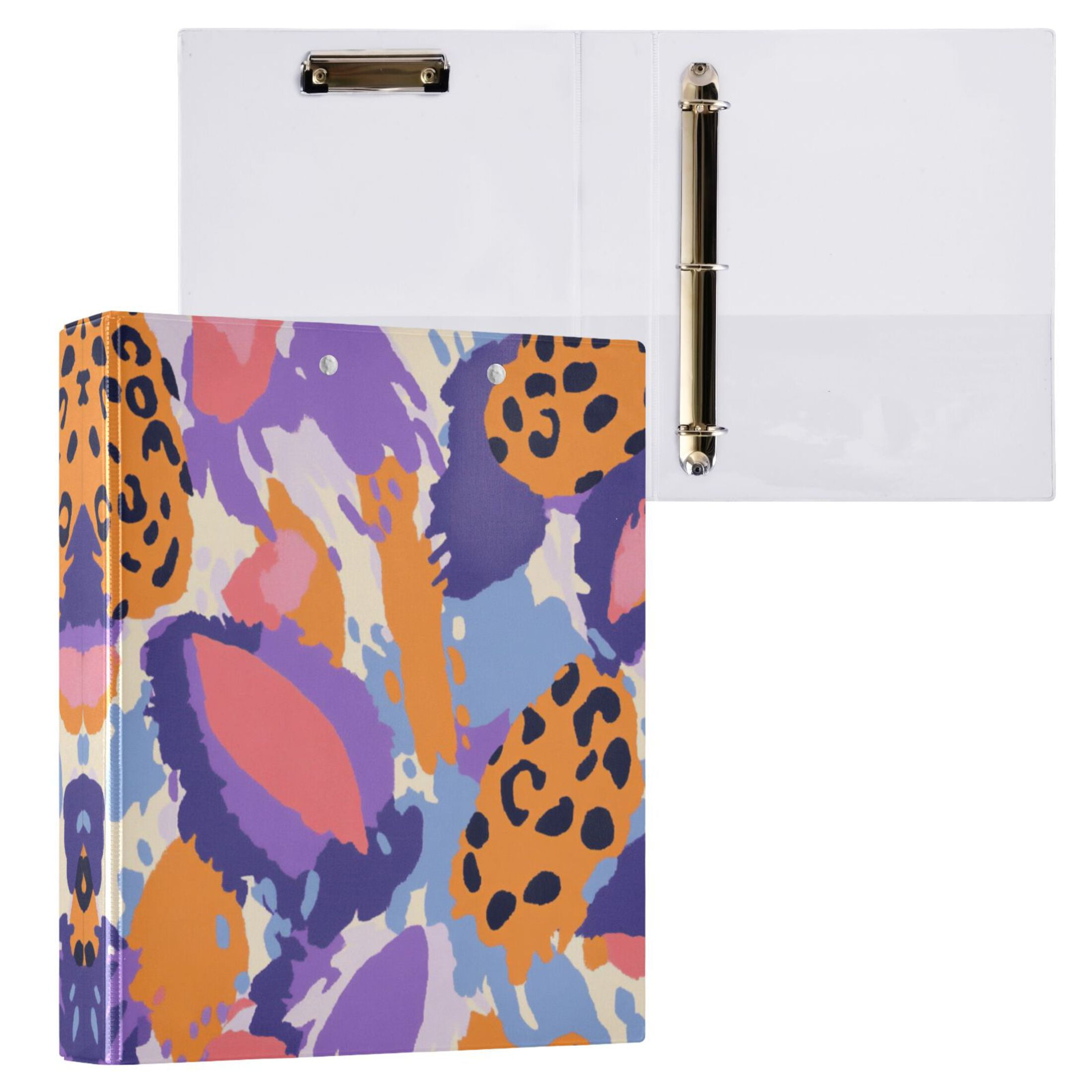 Purple and Orange Leopard 3 Ring Hardcover Binders 1.5in Round Rings ...